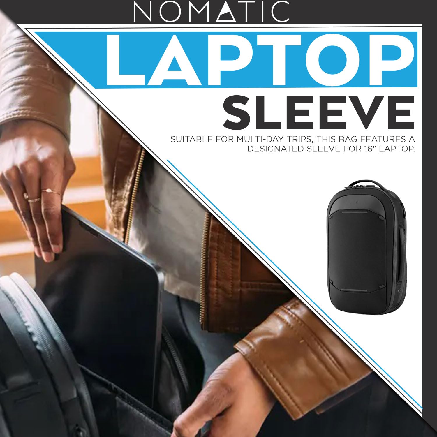 NOMATIC Navigator Premium Backpack 15L w/ 6L Built-In Expansion- Anti-Theft, Water Resistant & Cord Passthrough- Carry On Travel Laptop Backpack