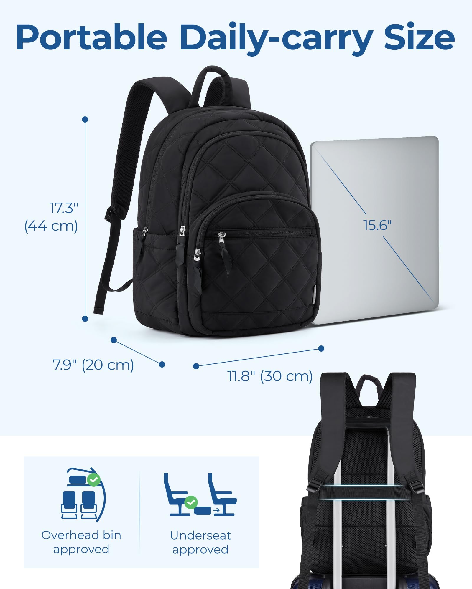 BAGSMART Laptop Backpack for Women, Travel Backpack Fits 17.3 Inch Computer Bookbags 40L Back Pack with Charging Port Hole for School College Work Business, Black