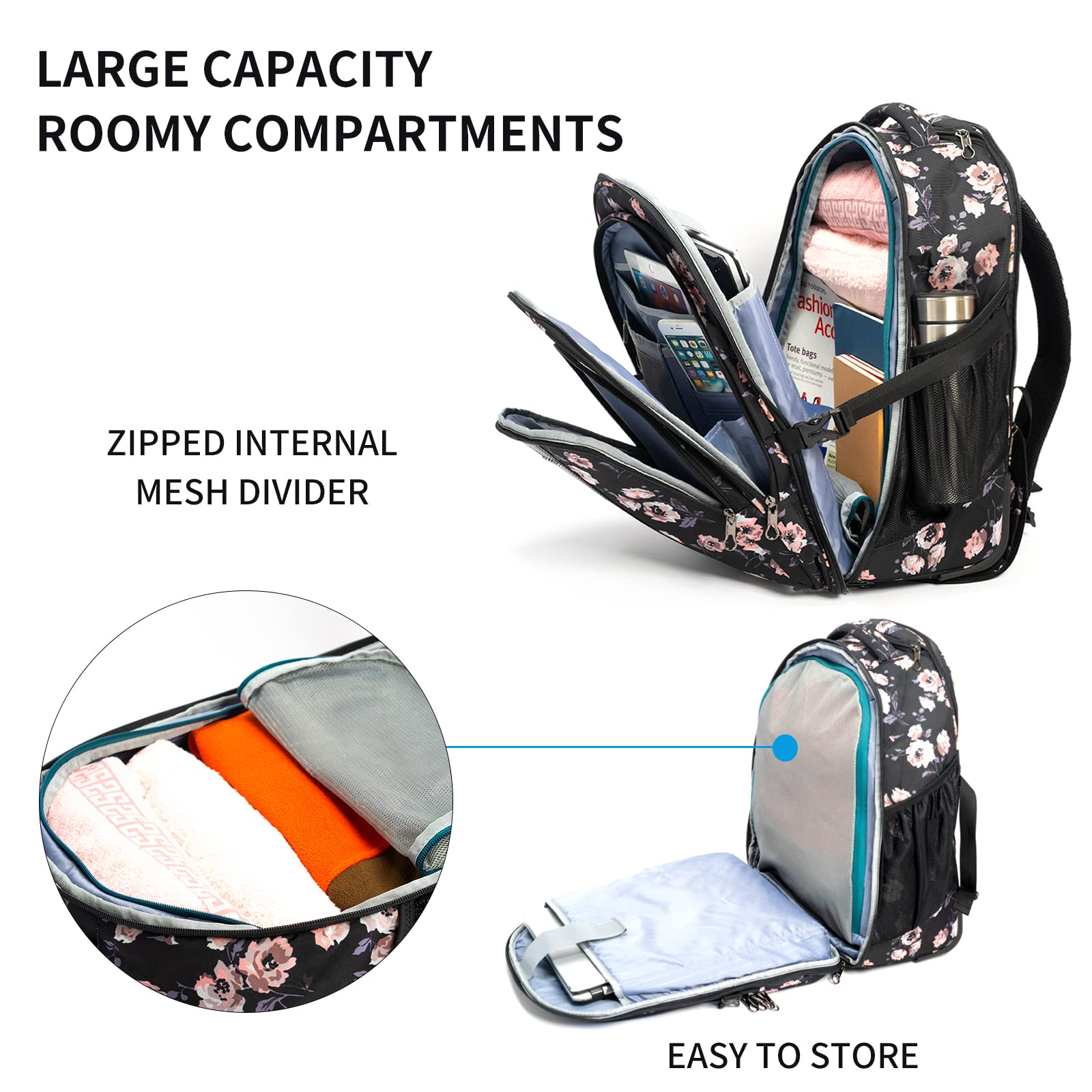 KROSER Laptop Rolling Backpack 17 inch Premium Wheeled Computer Backpack for Women with RFID Pockets Check Point Friendly Water-Repellent Overnight Roller Case for Travel