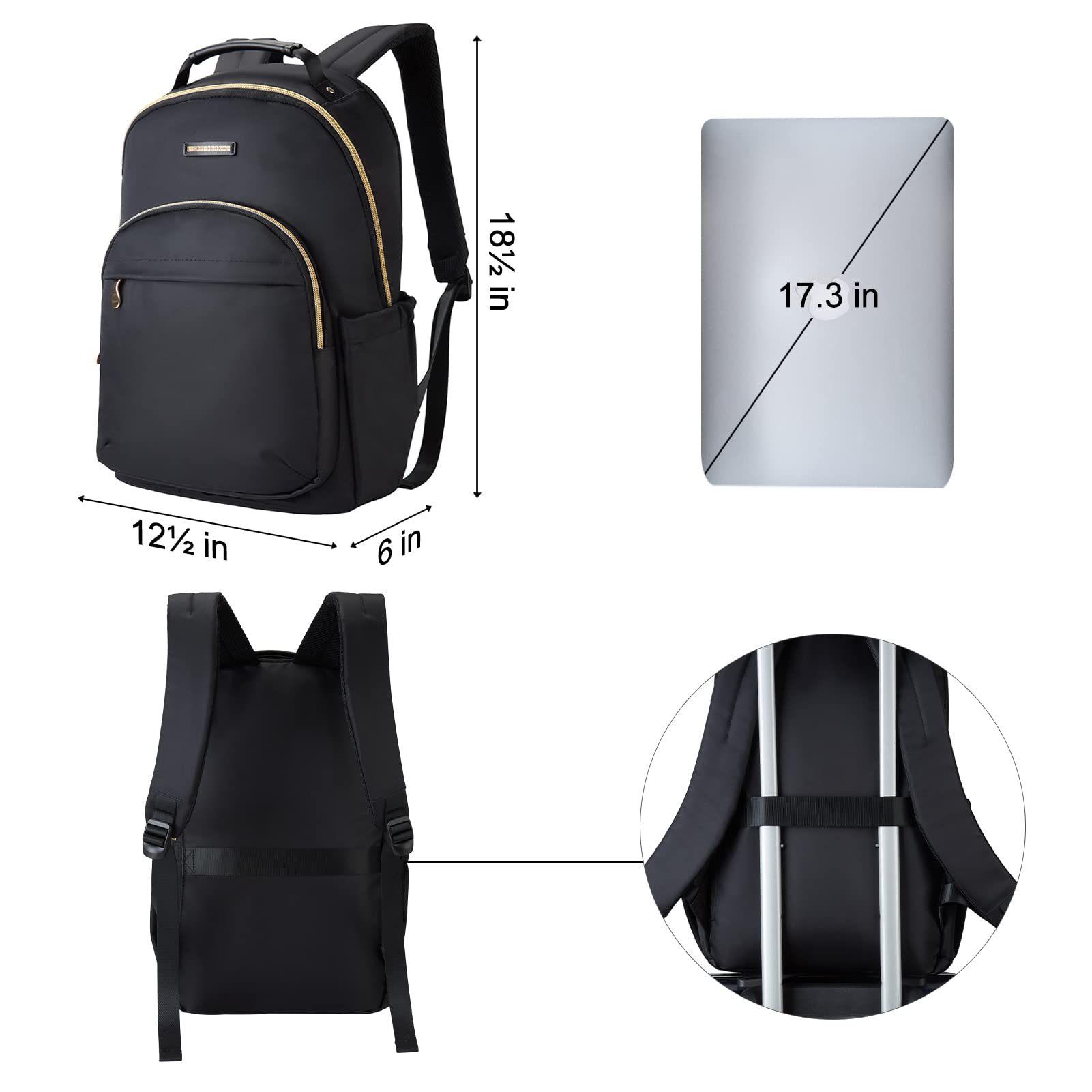 LIGHT FLIGHT Laptop Backpack, Travel Backpack for Women,Stylish Laptop Bag 15.6 Inch,Work Computer Bag with Charger Slot,Bookbag for Work School College Business Trip,Black,Nylon