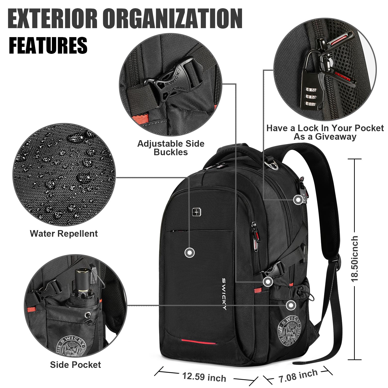 star cloud SC 17.3 Inch Business Laptop Backpack - Anti Theft Water Resistant Bookbag with USB Charging Port - Durable College School Daypack for Men Women, Black
