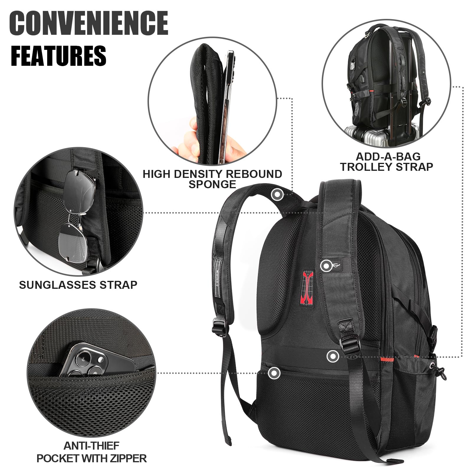 star cloud SC 17.3 Inch Business Laptop Backpack - Anti Theft Water Resistant Bookbag with USB Charging Port - Durable College School Daypack for Men Women, Black
