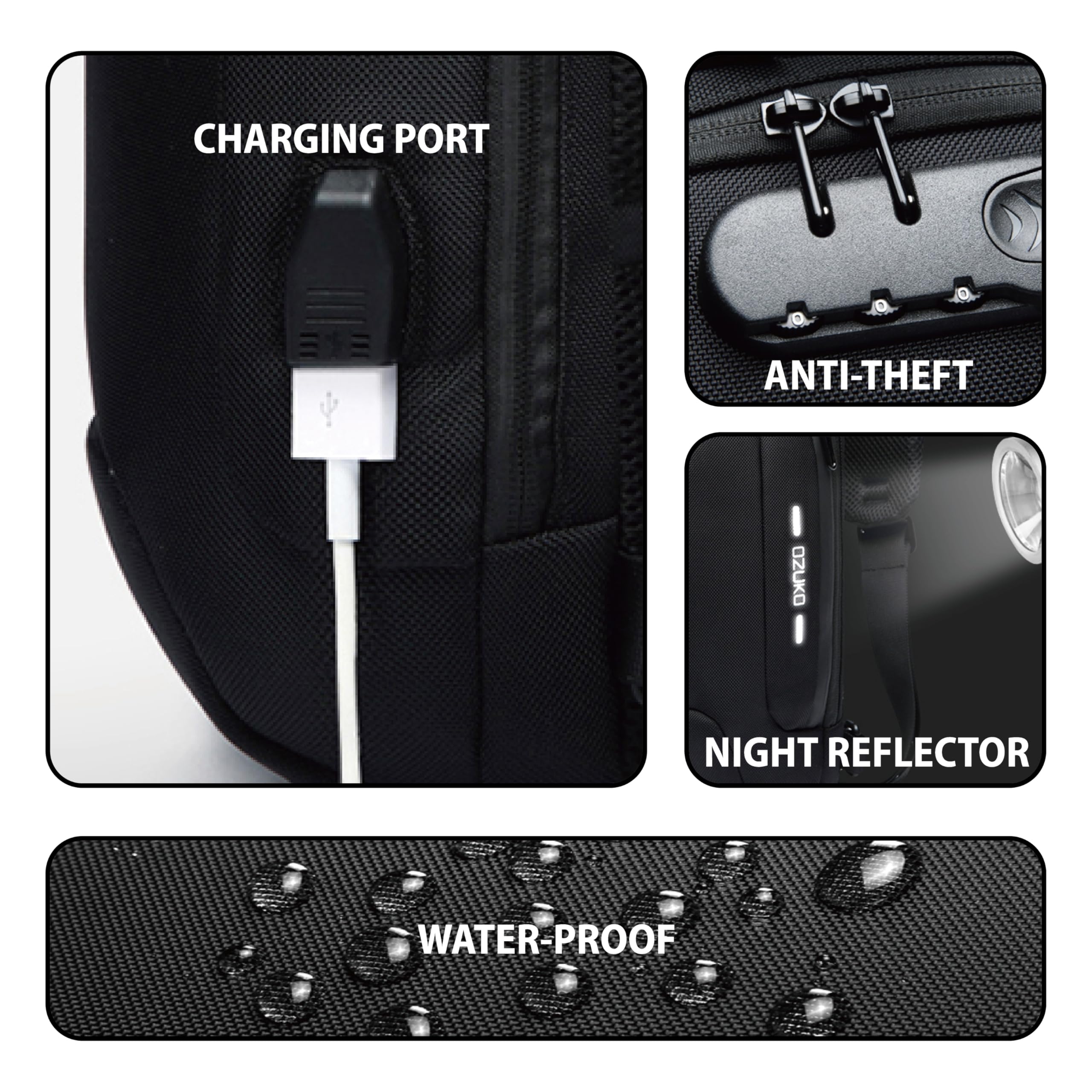 OZUKO Sling Backpack USB Anti-Theft Men'S Chest Bag Casual Shoulder Bag