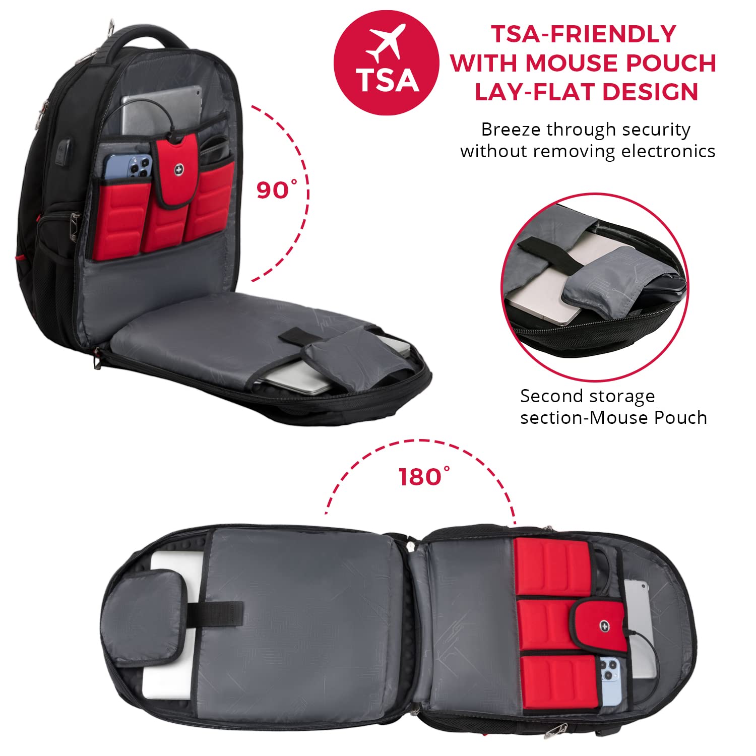 Swissdigital Design Circuit College Business Travel Backpack TSA Friendly Built in USB Charging RFID Protection Fits Laptops up to 15.6" Black (J14-BR)