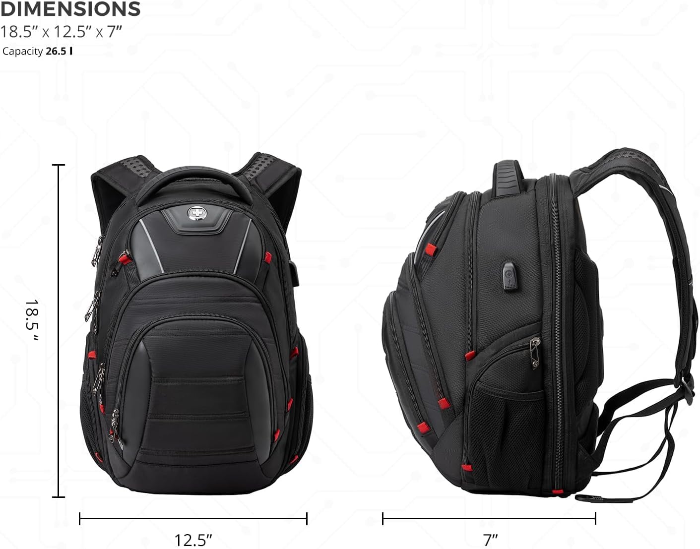 Swissdigital Design Circuit College Business Travel Backpack TSA Friendly Built in USB Charging RFID Protection Fits Laptops up to 15.6" Black (J14-BR)