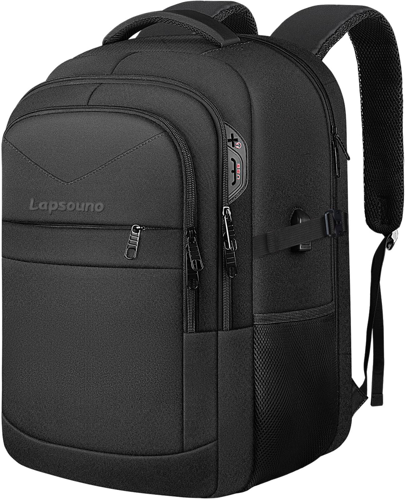 Lapsouno Backpack, Travel Backpack, Laptop Backpack, Durable Extra Large 17.3 Inch Water Resistant TSA Computer Backpack with USB, Anti Theft College School Bag Christmas Gifts for Men Women, Black