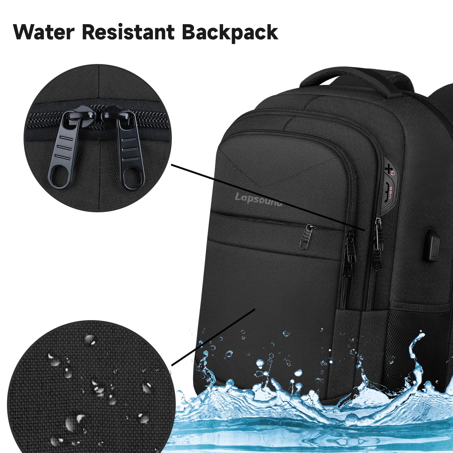 Lapsouno Backpack, Travel Backpack, Laptop Backpack, Durable Extra Large 17.3 Inch Water Resistant TSA Computer Backpack with USB, Anti Theft College School Bag Christmas Gifts for Men Women, Black
