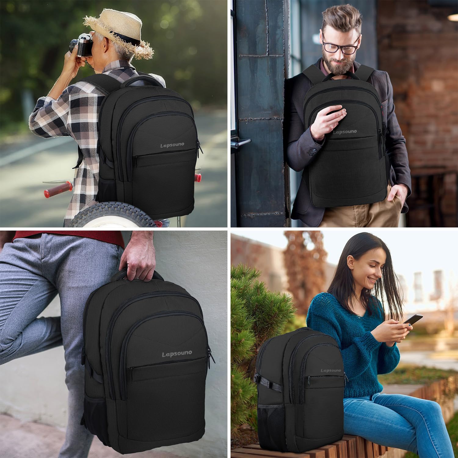 Lapsouno Backpack, Travel Backpack, Laptop Backpack, Durable Extra Large 17.3 Inch Water Resistant TSA Computer Backpack with USB, Anti Theft College School Bag Christmas Gifts for Men Women, Black