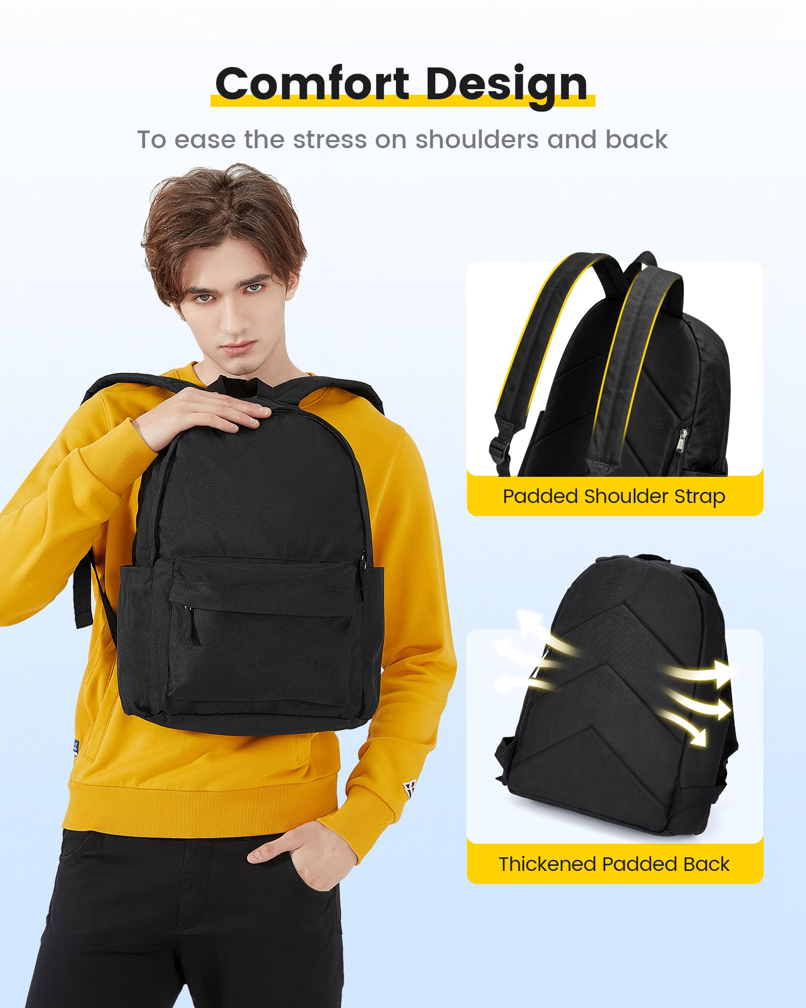 Vorspack Black Backpack College Backpack for Travel Work for Men and Women
