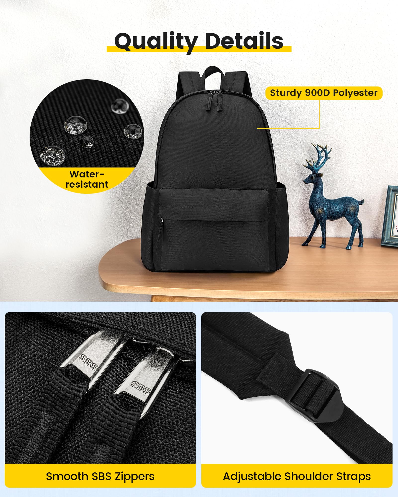 Vorspack Black Backpack College Backpack for Travel Work for Men and Women