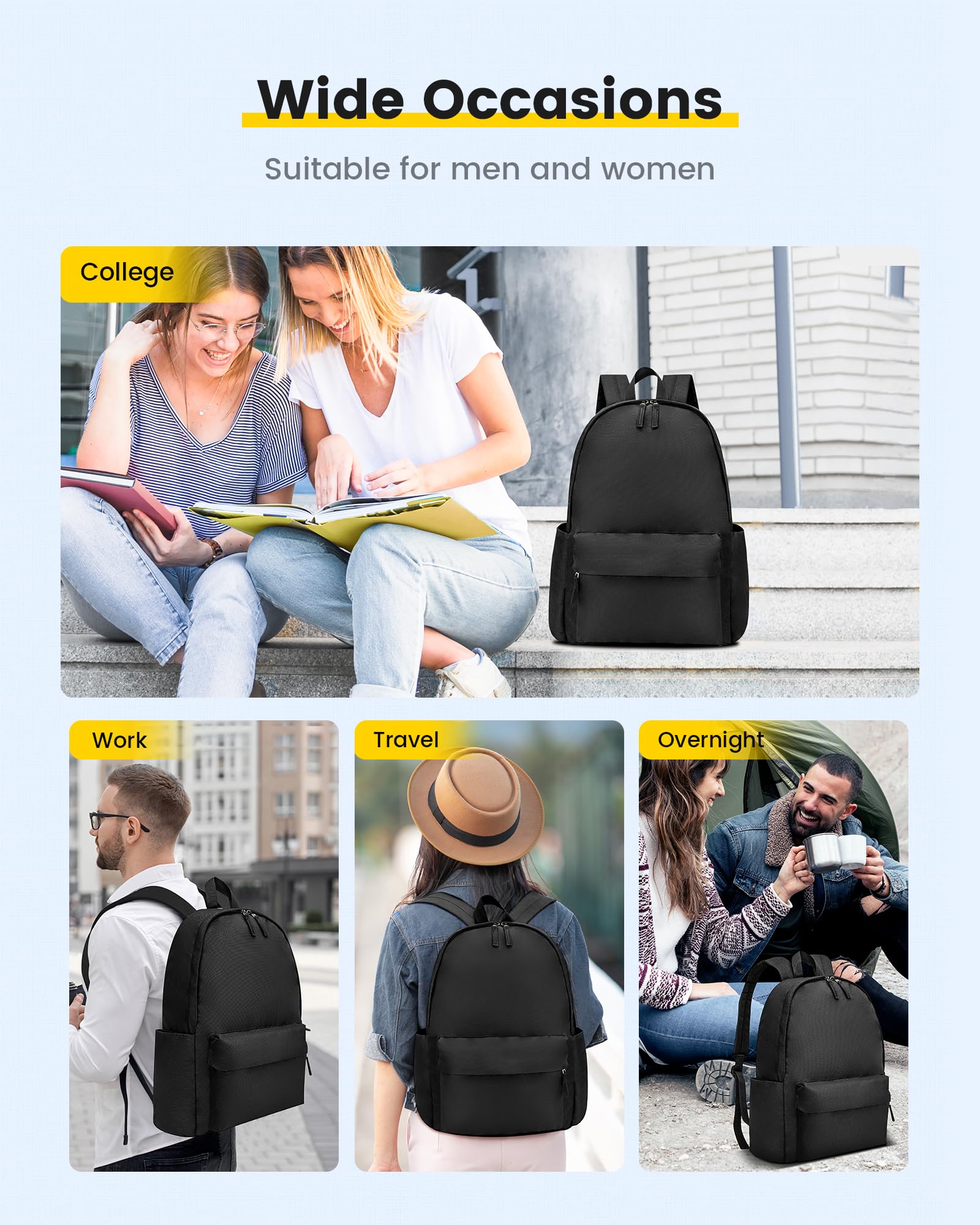 Vorspack Black Backpack College Backpack for Travel Work for Men and Women