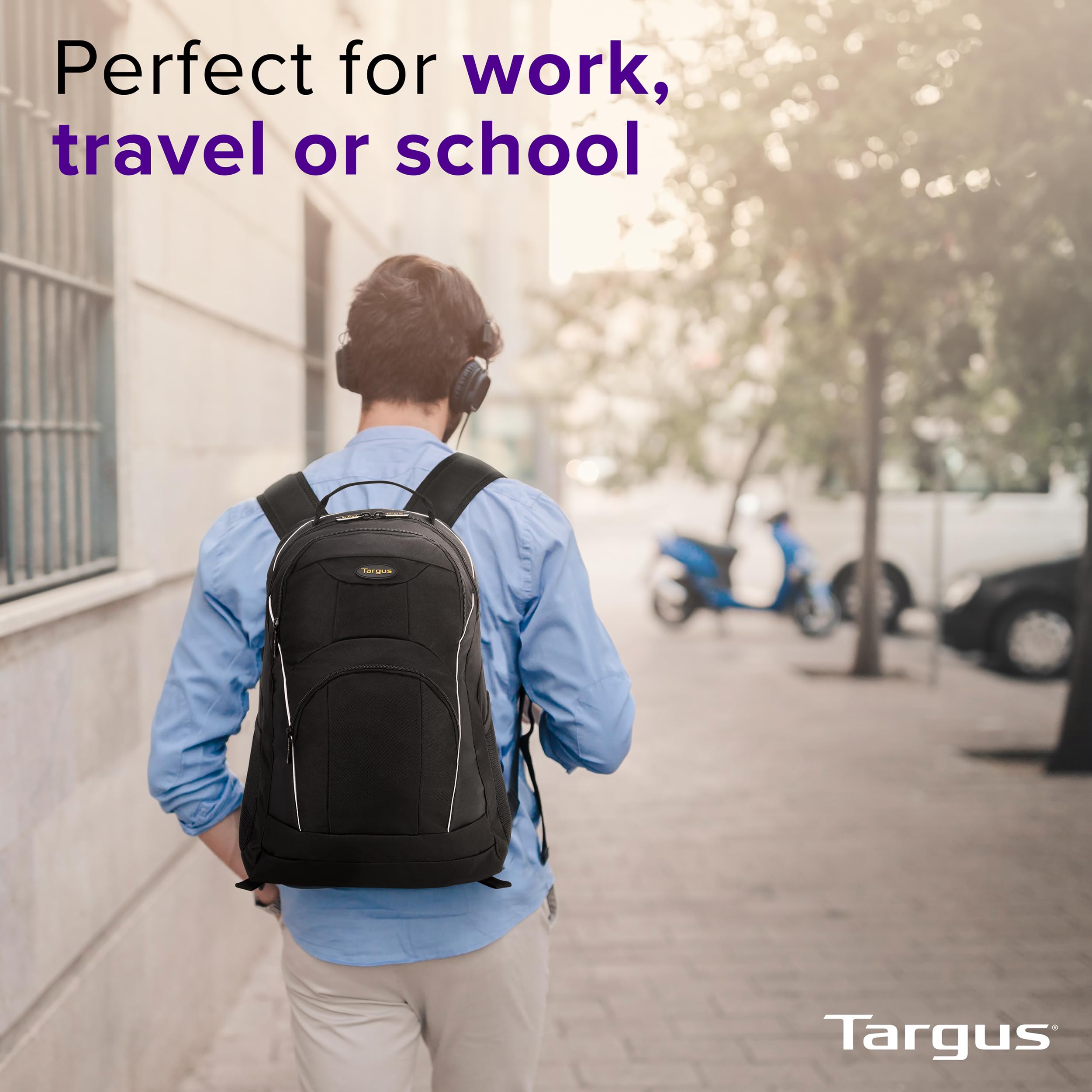 Targus Motor Backpack Ultimate Laptop Protection for Business Professional & College Student Travel with Durable Water-Resistant Material, Back Padding Support, Fits 16-Inch Laptop, Black (TSB194US)