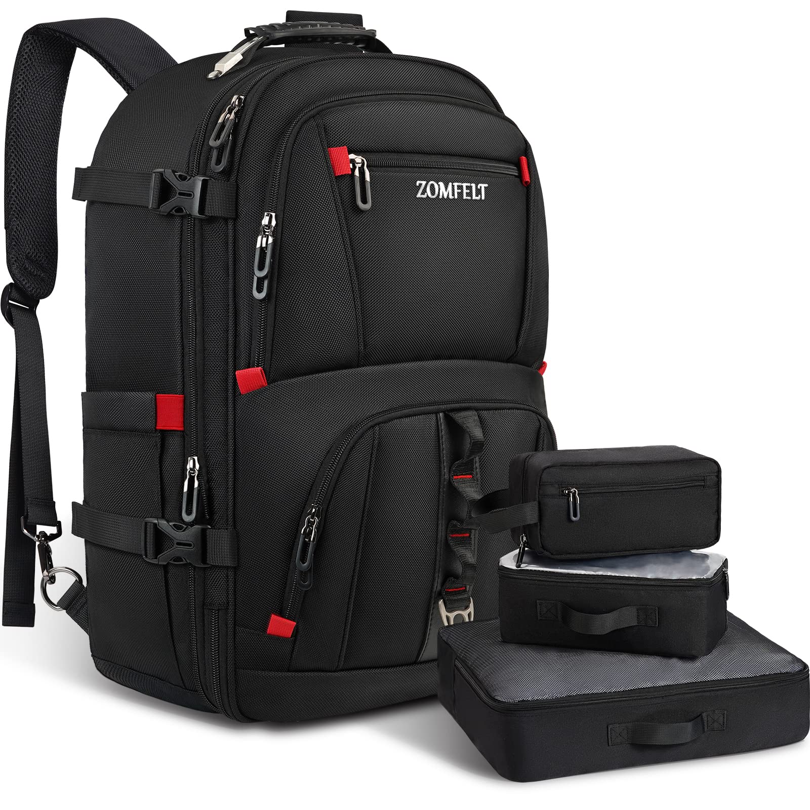 ZOMFELT Carry On Backpack, Travel Backpack for Men, 45L Flight Approved backpack with 3 Portable Packing Bags, 17.3 Inch Laptop Backpack, College Daypack, Water Resistant Business Weekender Bag