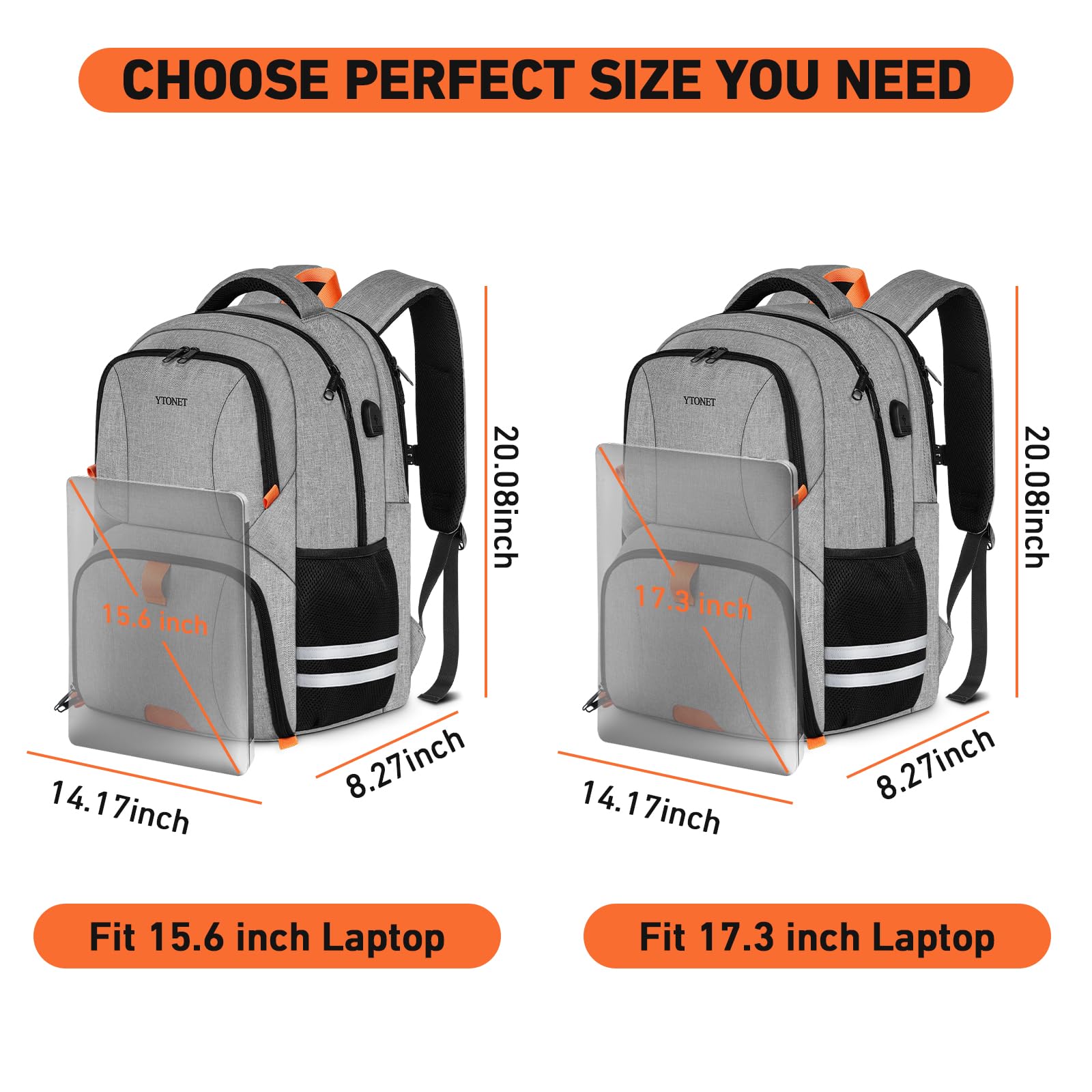 Ytonet Gym Backpack For Men Women, Travel Backpack With Shoe Compartment USB Charging Port, Water Resistant Medical Laptop Backpack Fit 15.6 Inch Notebook, Camping, Hiking, School, Grey