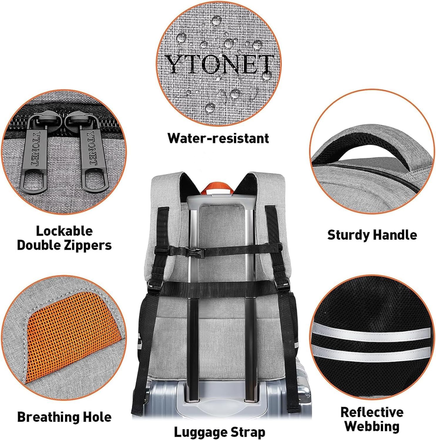 Ytonet Gym Backpack For Men Women, Travel Backpack With Shoe Compartment USB Charging Port, Water Resistant Medical Laptop Backpack Fit 15.6 Inch Notebook, Camping, Hiking, School, Grey
