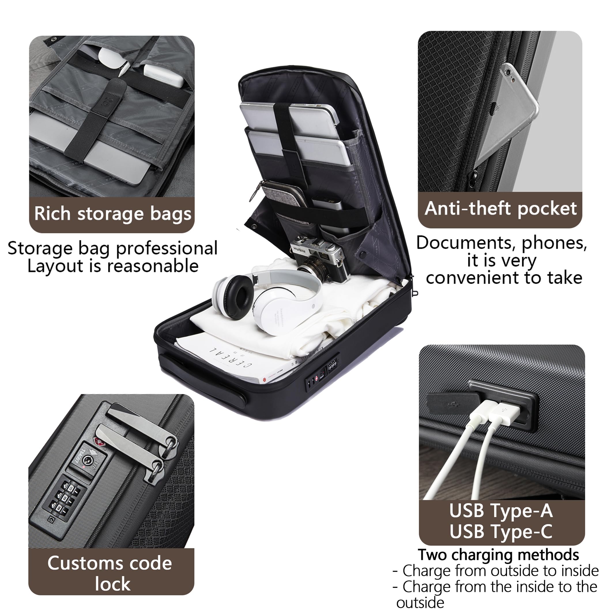 Refutuna Anti Theft Laptop Backpack for Men, Hardshell Waterproof TSA Lock Gaming Computer Backpack with USB Port, Fit 16/15.6 Inch Hard Shell Business Bookbag (black)