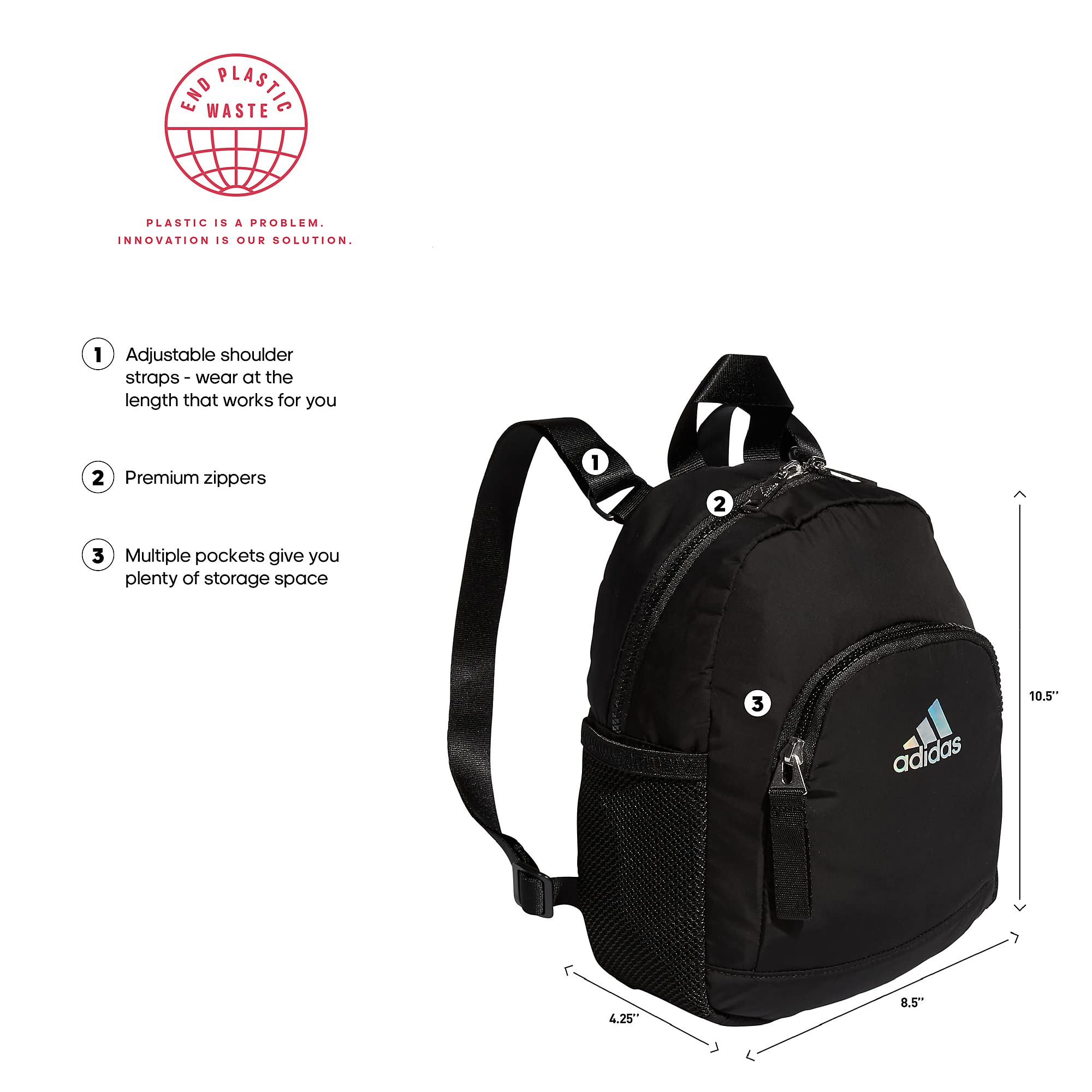 adidas Linear Mini Backpack Small Travel Bag, Black, 10.5 inch x8.5 inch x4.25 inch