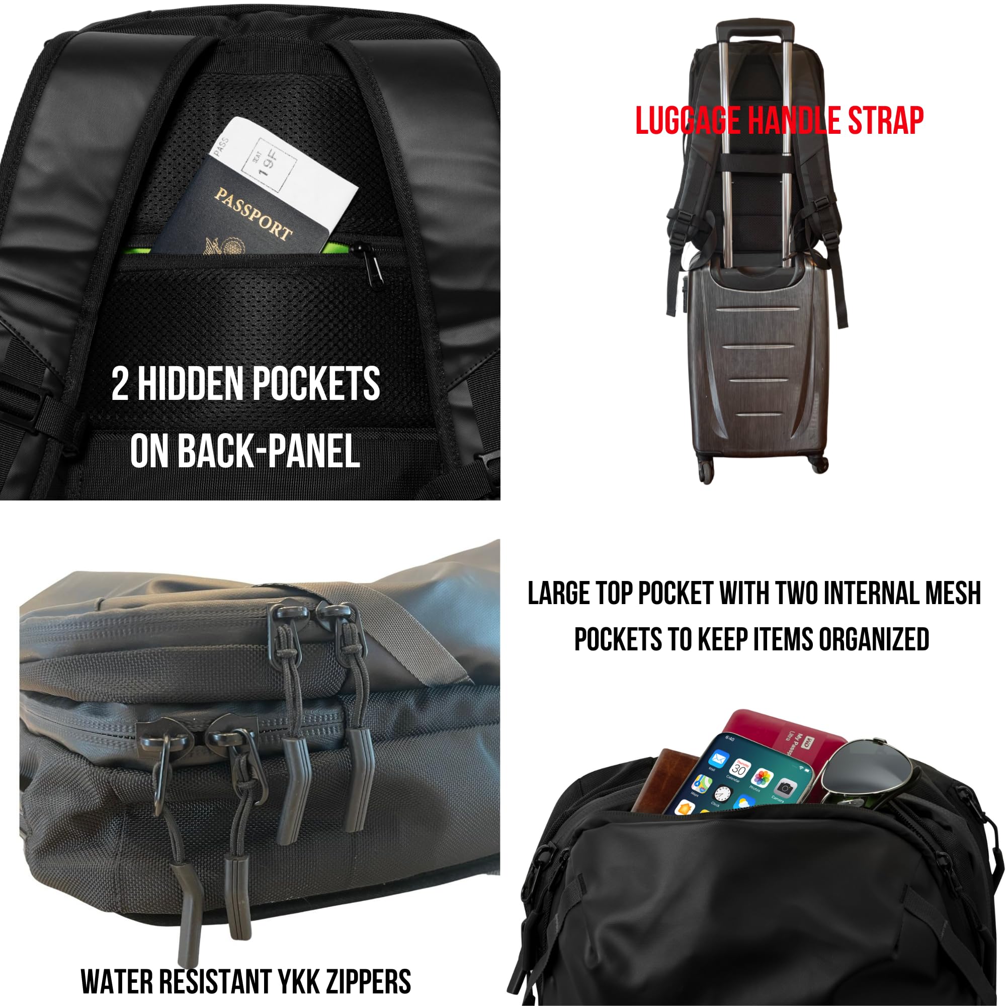 COR Surf Travel Backpack Flight Approved Carry On Laptop Backpack with Secret Passport Pockets | Large Daypack Business Weekender Luggage Backpack for Men Women The Island Hopper (28L Black)