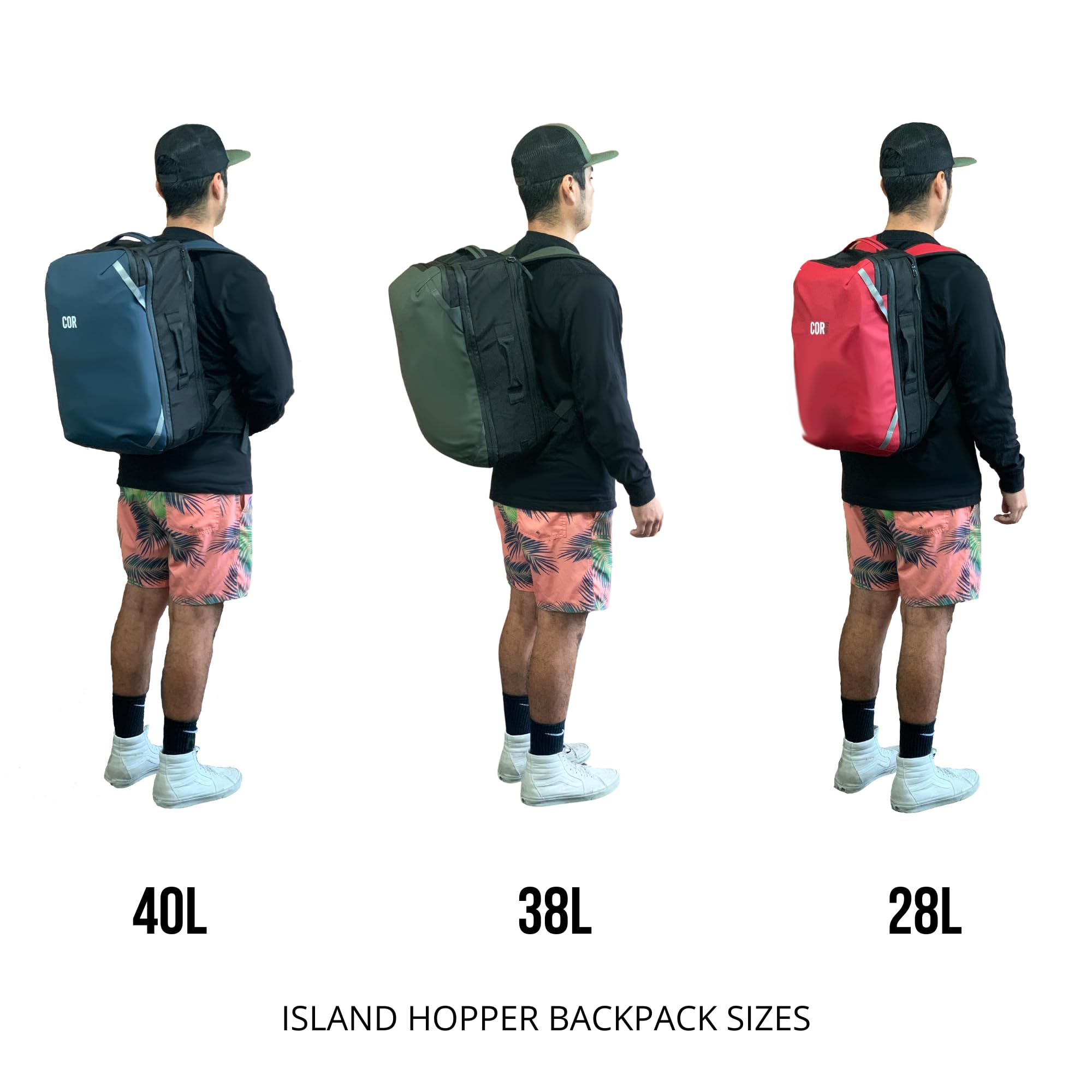 COR Surf Travel Backpack Flight Approved Carry On Laptop Backpack with Secret Passport Pockets | Large Daypack Business Weekender Luggage Backpack for Men Women The Island Hopper (28L Black)
