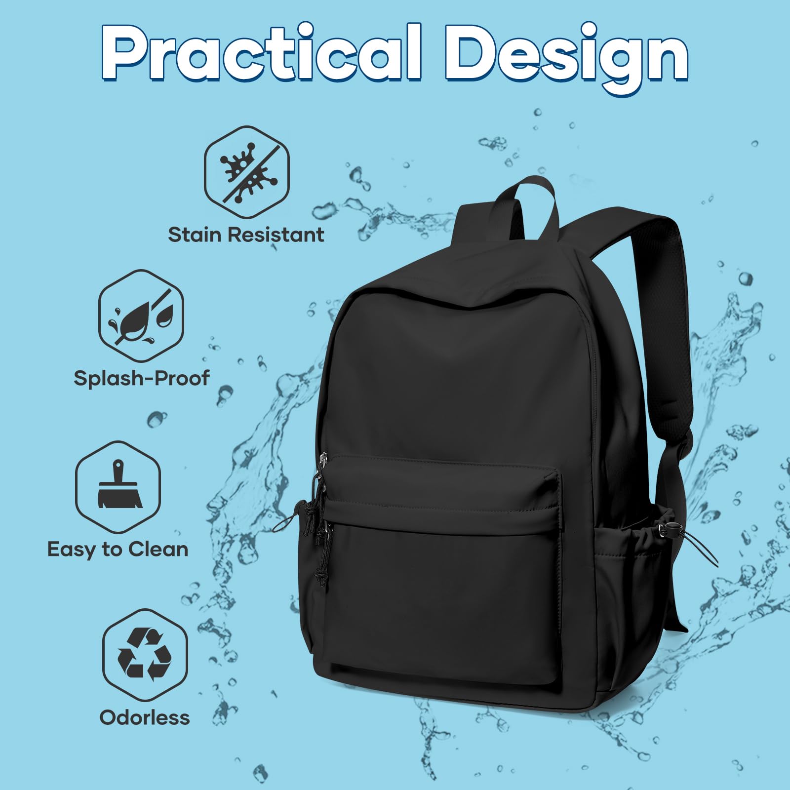 UPPACK Black Backpack Lightweight School Bag Bookbag Waterproof High School Middle School Students Backpack For Teen Boys Girls Cute Aesthetic Backpack Casual Daypack For Men Women