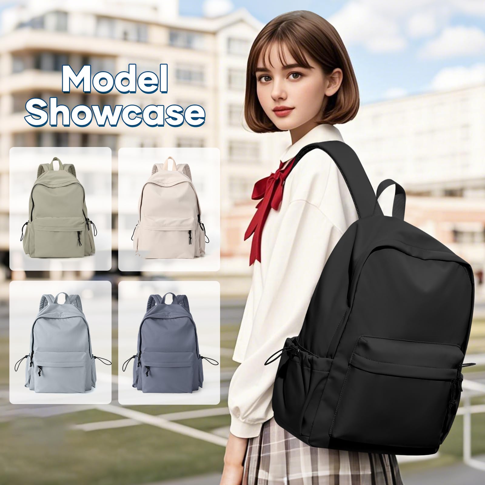 UPPACK Black Backpack Lightweight School Bag Bookbag Waterproof High School Middle School Students Backpack For Teen Boys Girls Cute Aesthetic Backpack Casual Daypack For Men Women