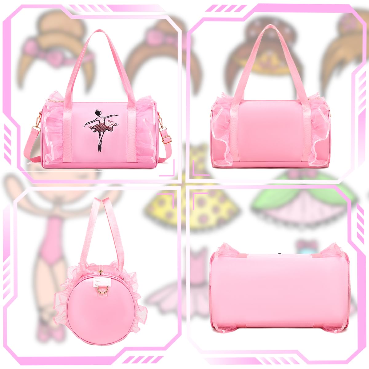 Dorlubel Cute Ballet Dance Bag Tutu Dress Bag with Key Chain for Girls (Pink2 of Long Mesh)