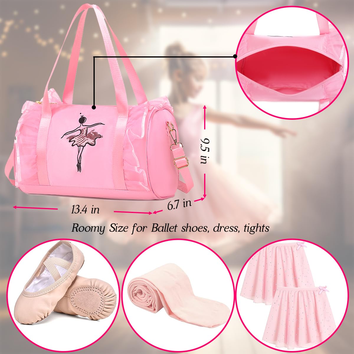 Dorlubel Cute Ballet Dance Bag Tutu Dress Bag with Key Chain for Girls (Pink2 of Long Mesh)