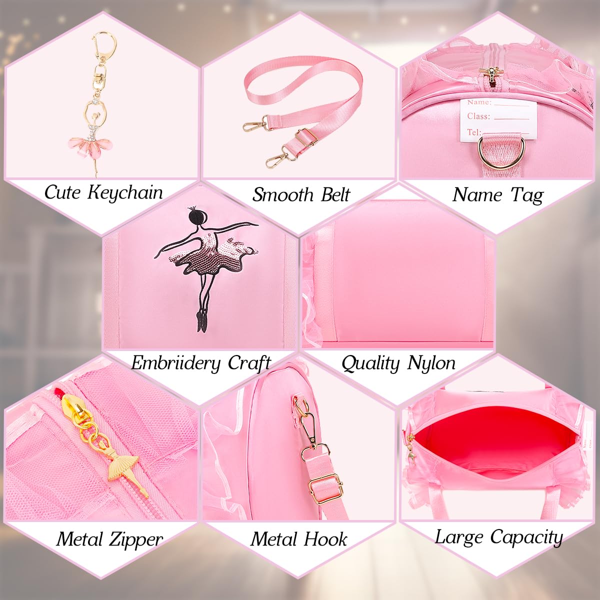 Dorlubel Cute Ballet Dance Bag Tutu Dress Bag with Key Chain for Girls (Pink2 of Long Mesh)