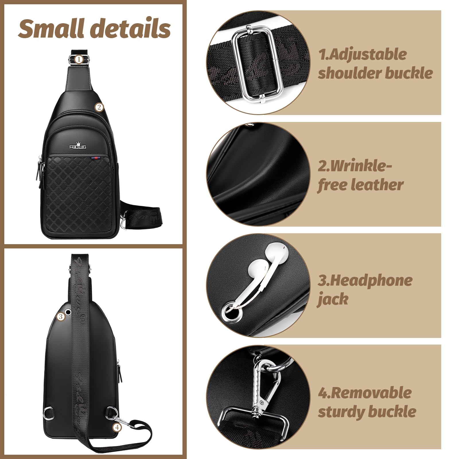 FSD.WG sling Backpack for Men Chest Bag Crossbody Shoulder Bags Travel Bag Purse for Men with Water Resistant