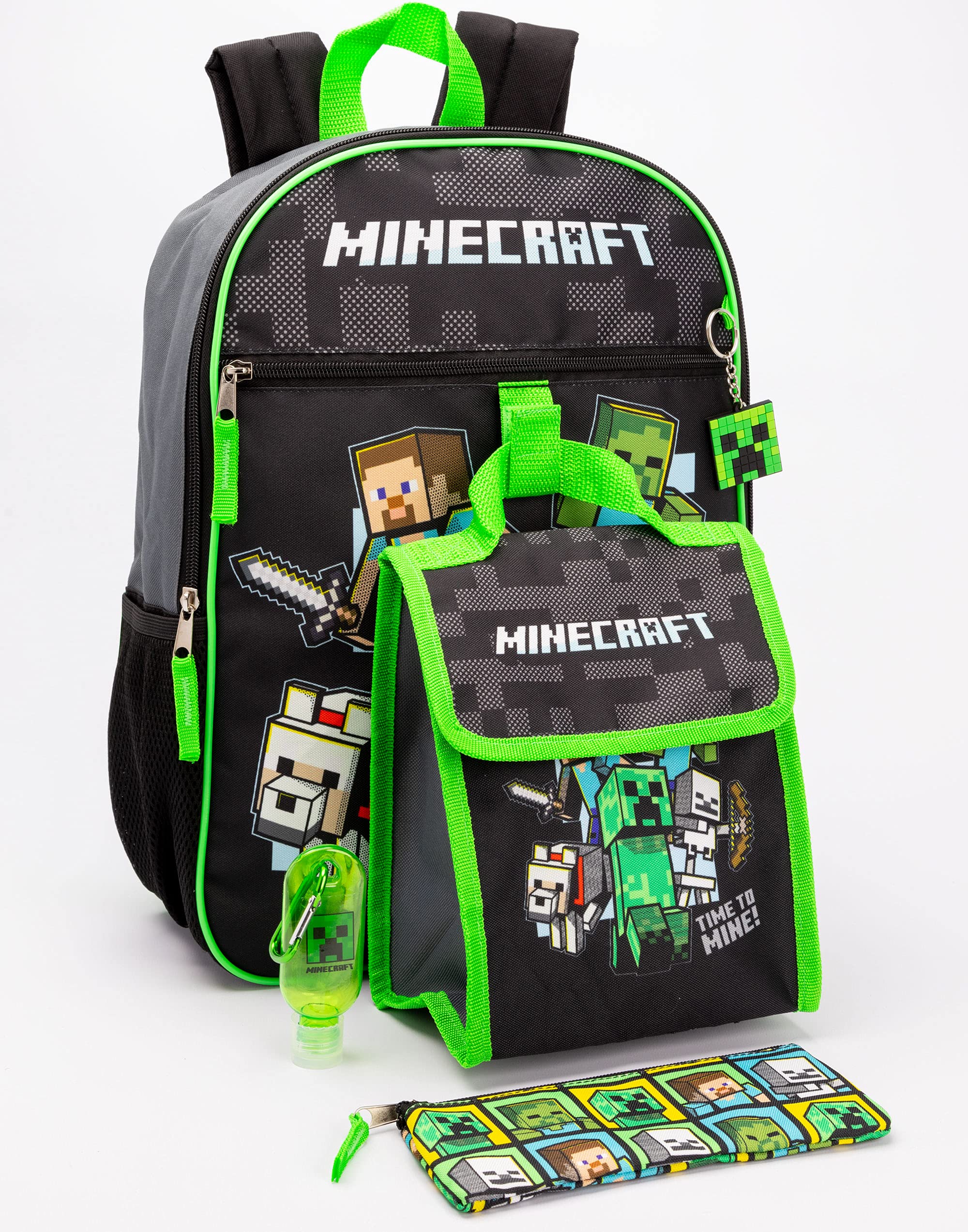 Minecraft Backpack & Lunch Box 5 Piece Rucksack Bag Gift Set Merchandise
