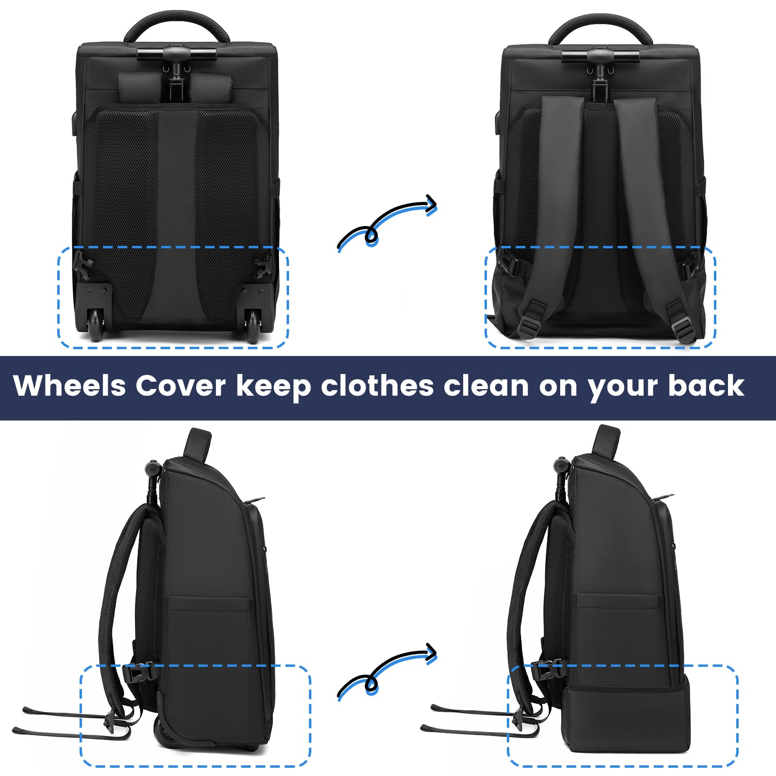 GOTECH Rolling Backpack, Waterproof Backpack with Wheels for Business College Student Commuter, Carry on Backpack with Laptop Compartment, Fit 15.6/17 Inch Laptop, Wheeled Backpack for Adults