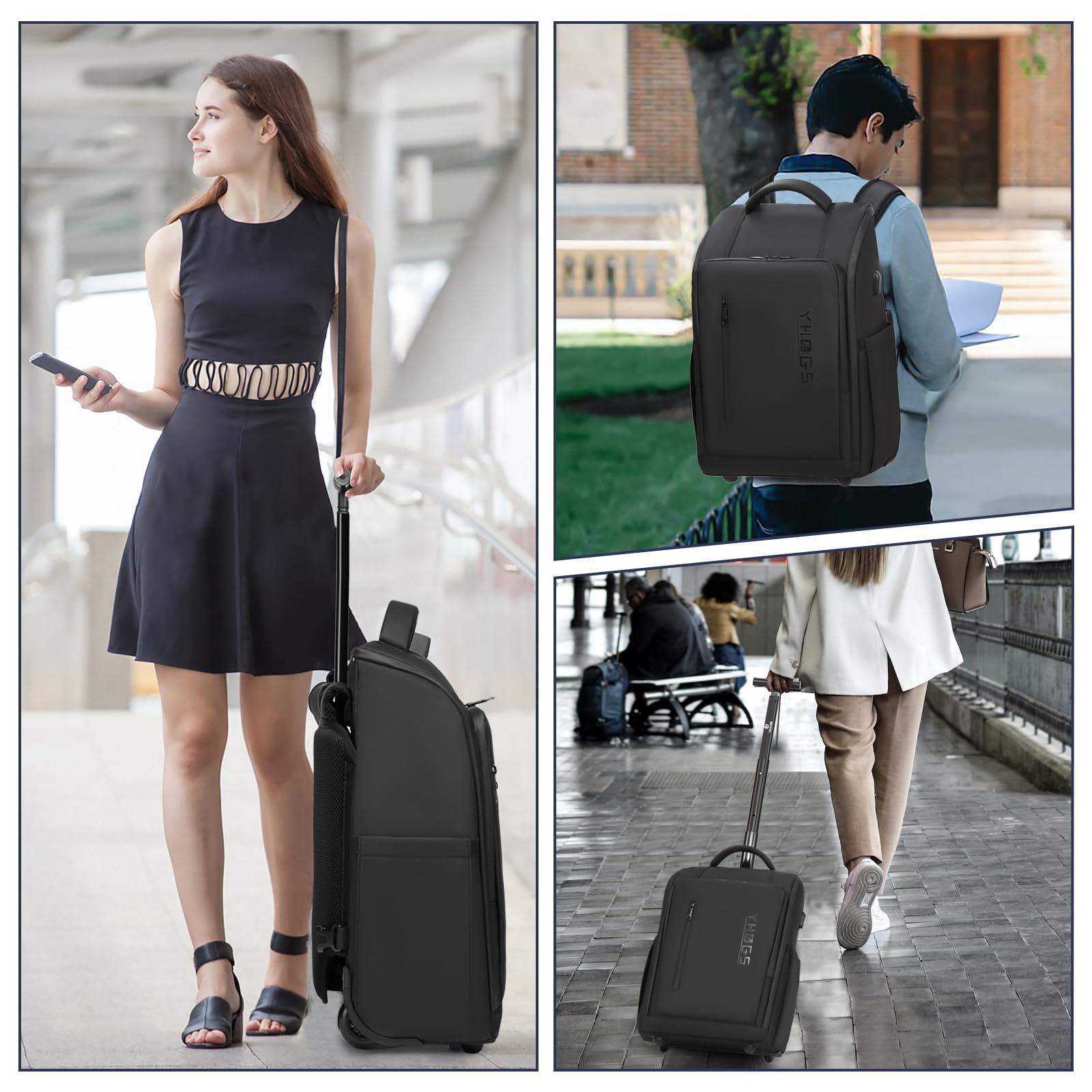 GOTECH Rolling Backpack, Waterproof Backpack with Wheels for Business College Student Commuter, Carry on Backpack with Laptop Compartment, Fit 15.6/17 Inch Laptop, Wheeled Backpack for Adults