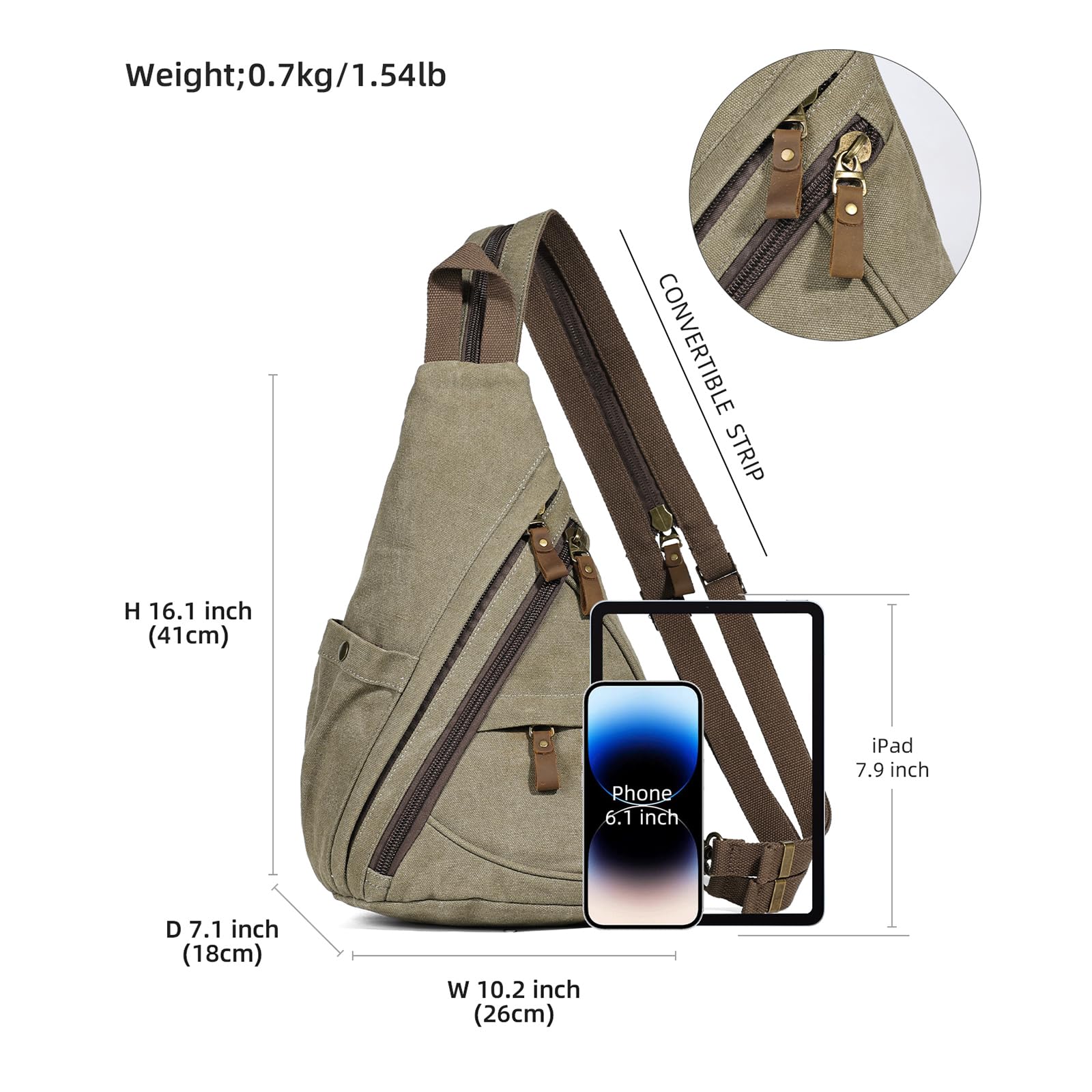Canvas Sling Bag - Small Crossbody Backpack Shoulder Casual Daypack Rucksack for Men Women Outdoor Cycling Hiking Travel