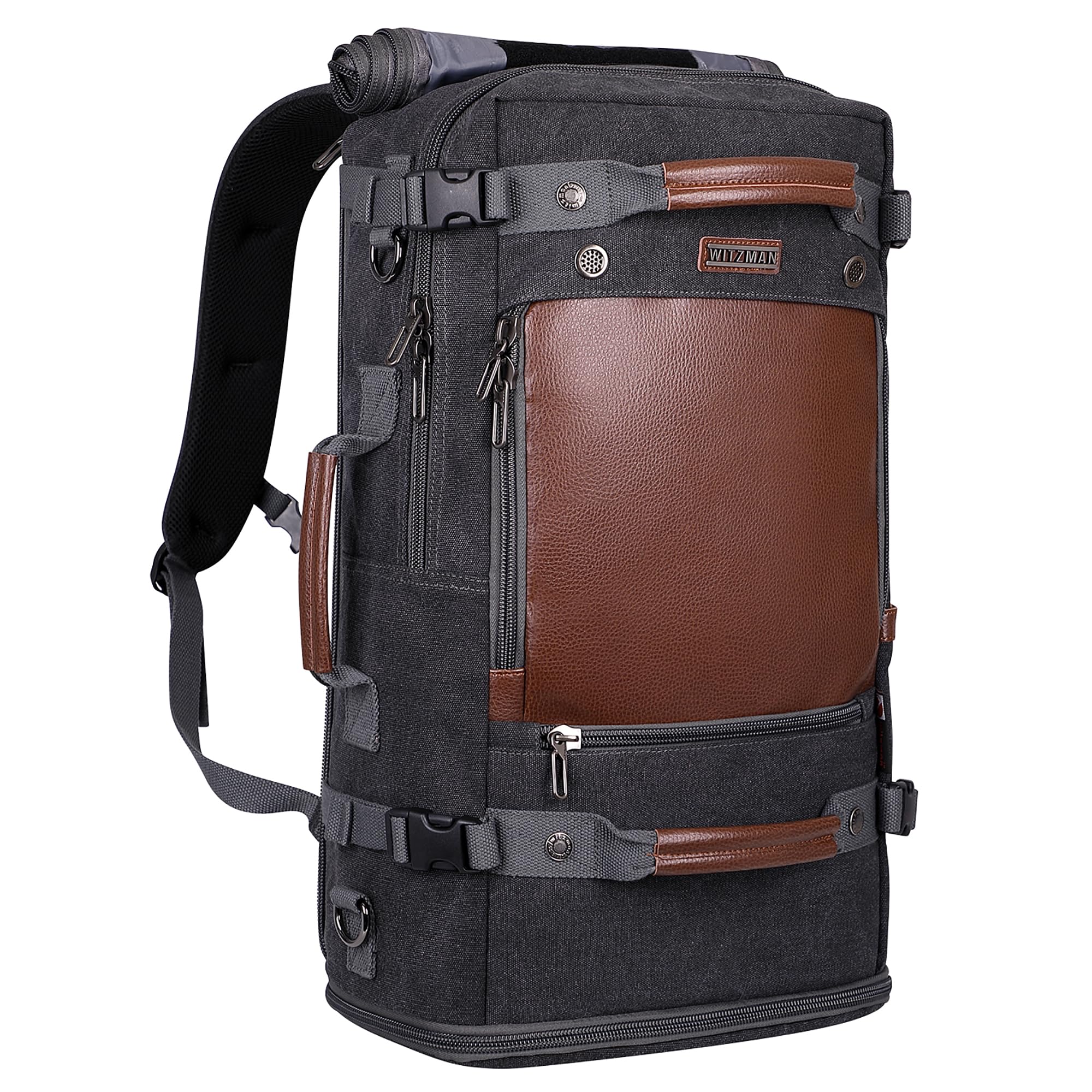 WITZMAN Travel Backpack for Men Women Carry on Luggage Backpack Canvas Rucksack Duffel bag with Shoe Compartment (A2021 Black)