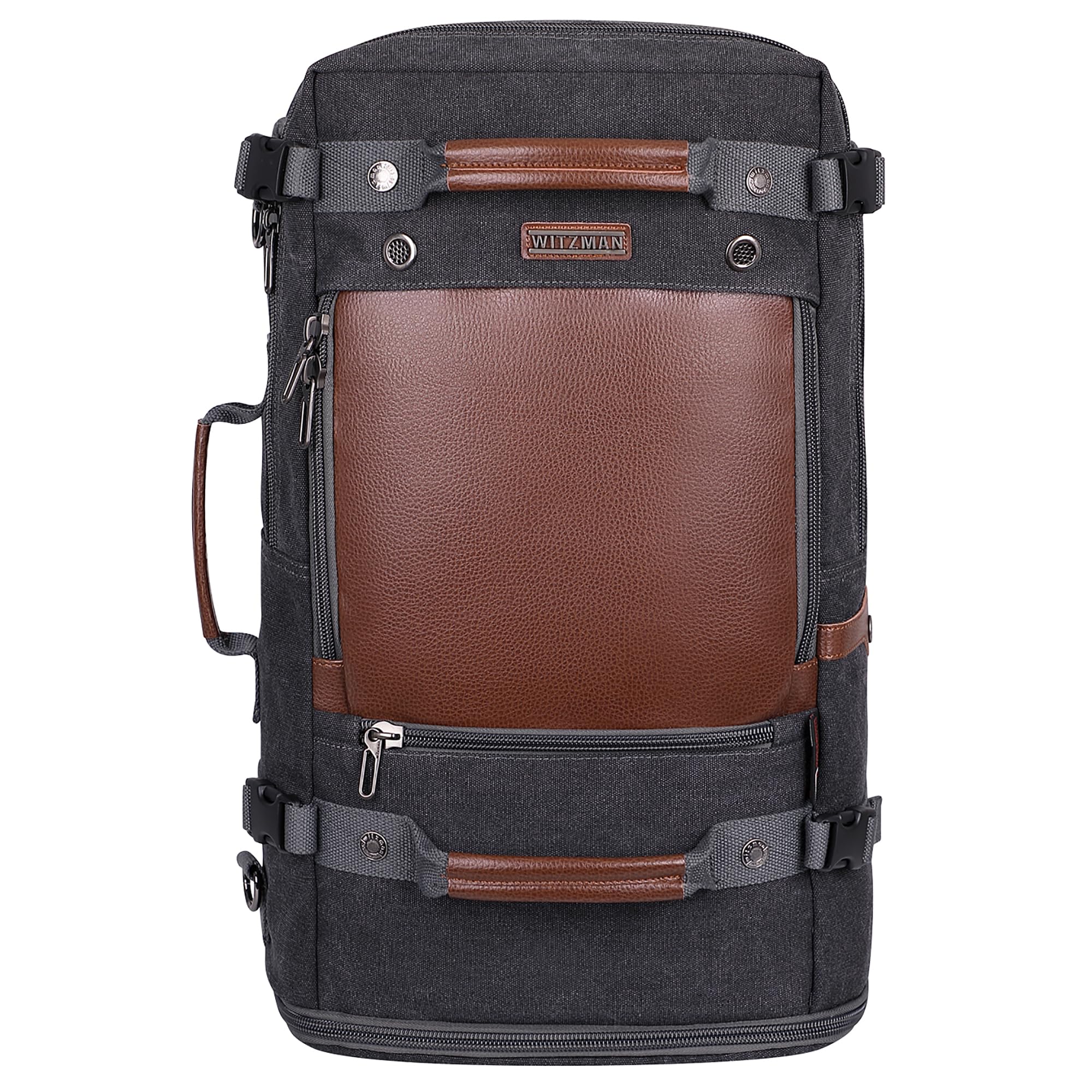 WITZMAN Travel Backpack for Men Women Carry on Luggage Backpack Canvas Rucksack Duffel bag with Shoe Compartment (A2021 Black)