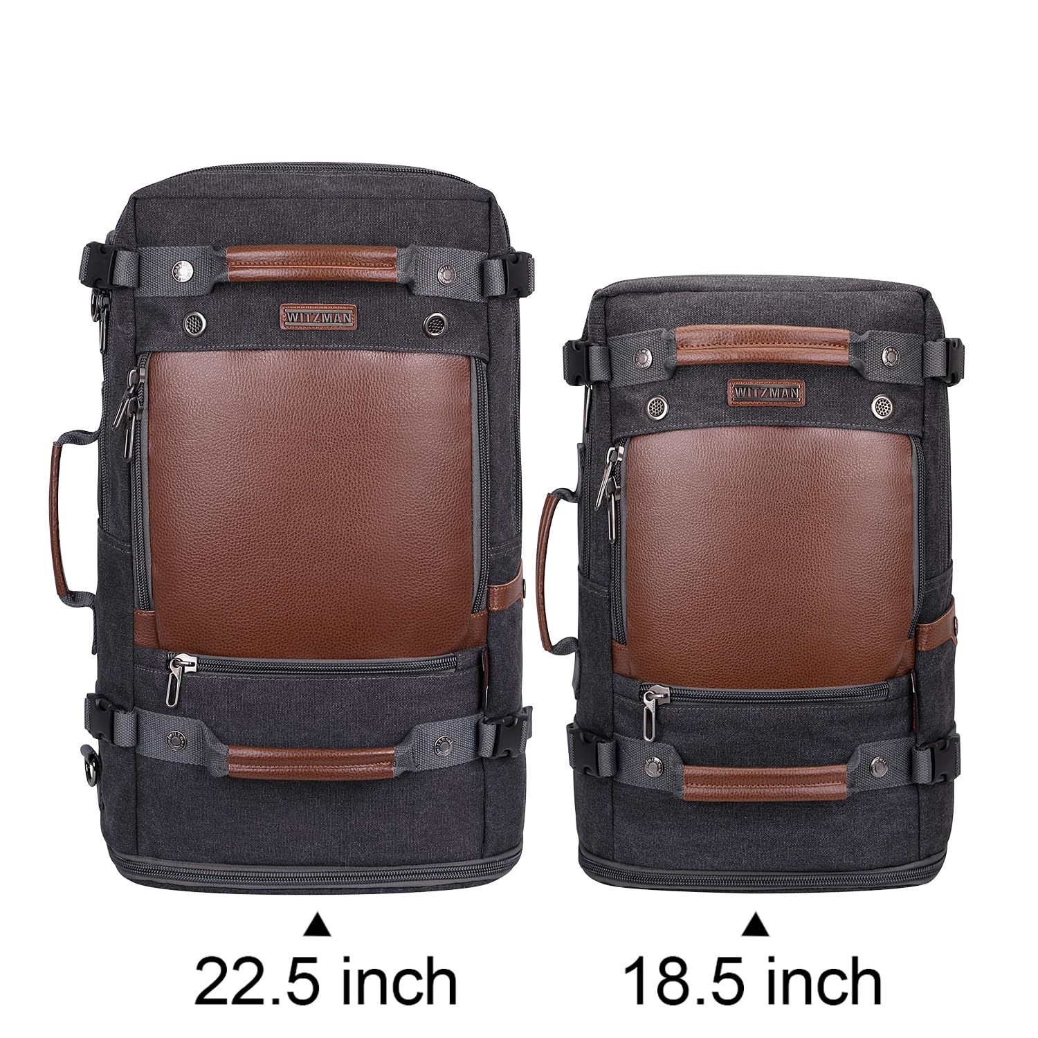 WITZMAN Travel Backpack for Men Women Carry on Luggage Backpack Canvas Rucksack Duffel bag with Shoe Compartment (A2021 Black)