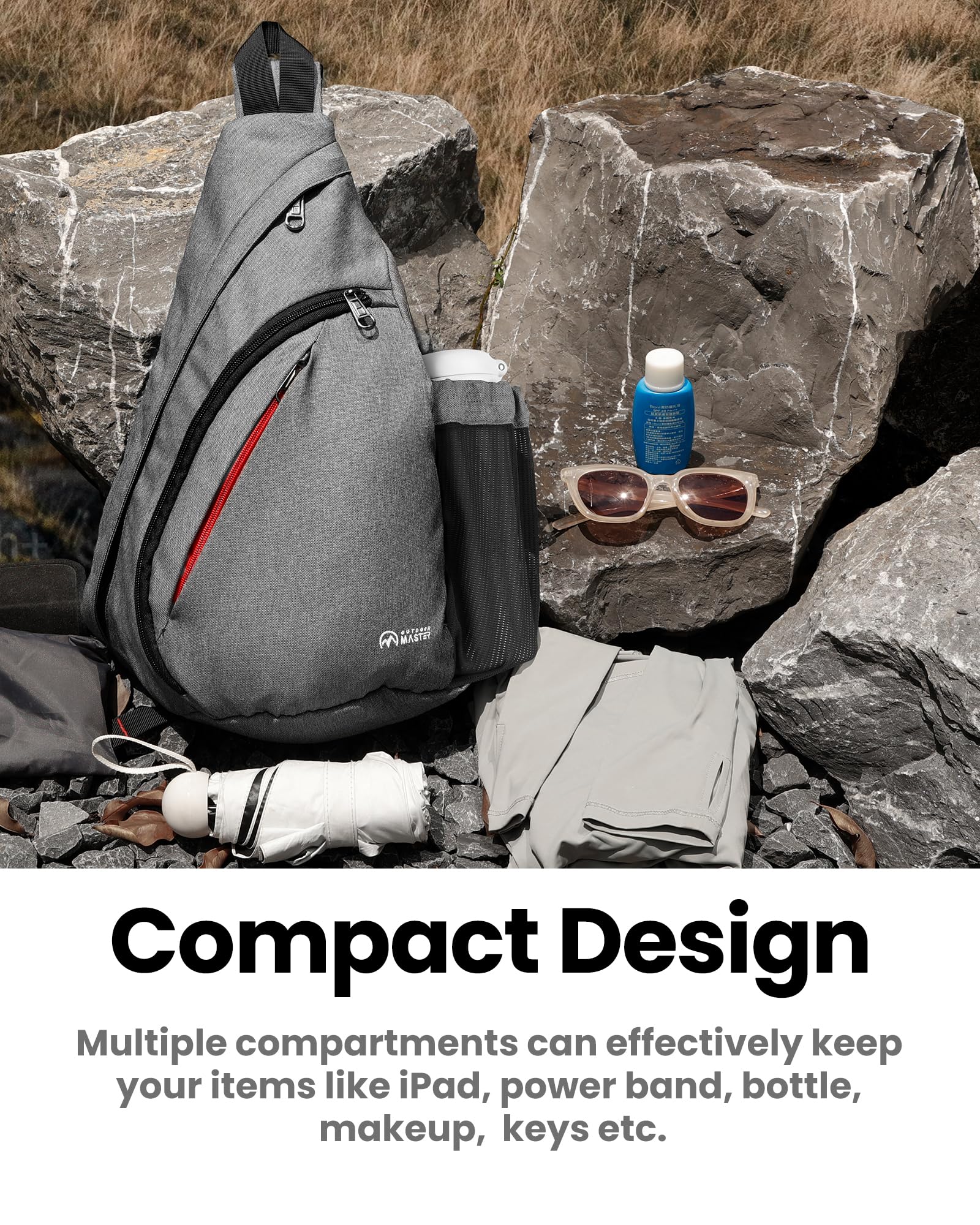 OutdoorMaster Sling Bag - Crossbody Shoulder Chest Urben/Outdoor/Travel Backpack for Women & Men (Gray)