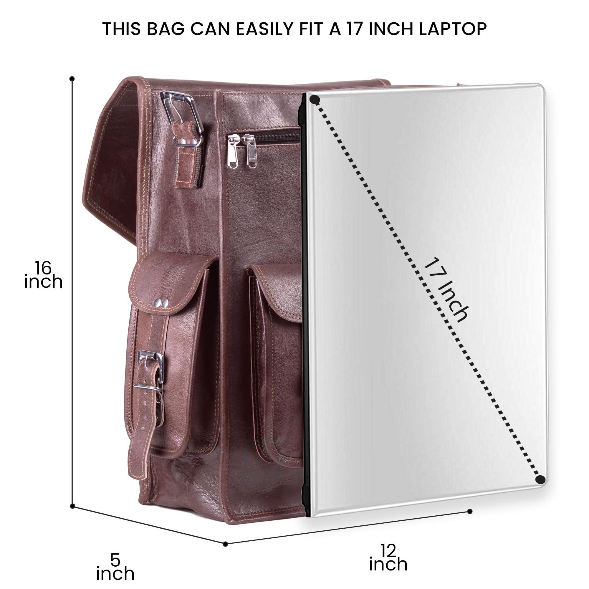 Handmade World Brown Vintage Leather Backpack Laptop Messenger Bag Rucksack Sling for Men Women (12" x 16")