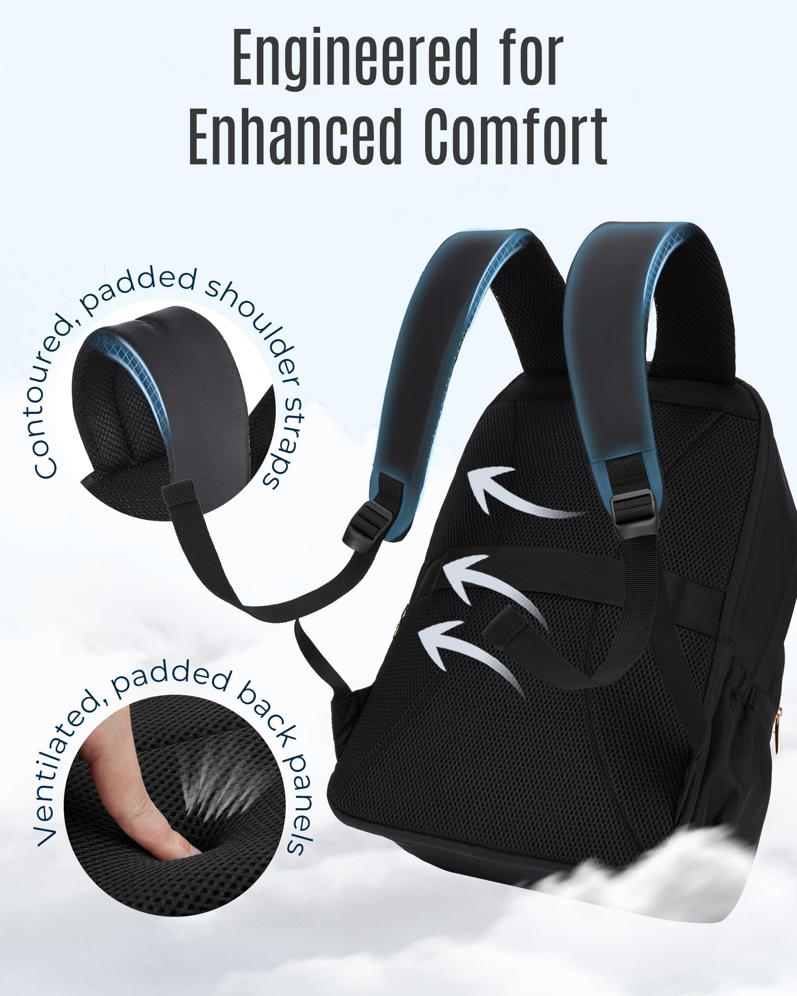 LIGHT FLIGHT Laptop Backpack for Women fits 15.6'' Computer School Backpack with USB Charging Port, for Book Bag Work College Business Travel,Black