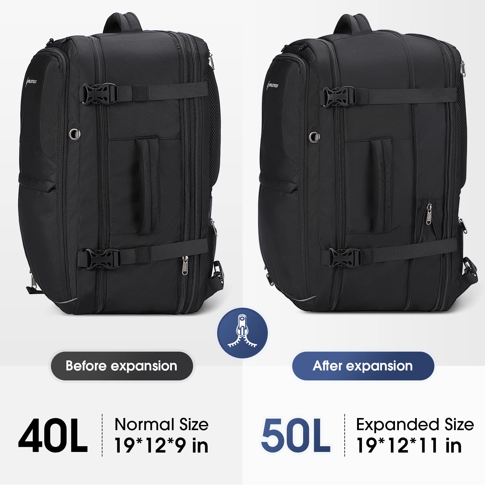 Maelstrom 40-50L Carry on Backpack,Travel Backpack for Men Women,17.3 Inch TSA Flight Approved Laptop Backpack with Hidden Shoe Bag, Expandable Large Computer Business Suitcase Backpacks-Black