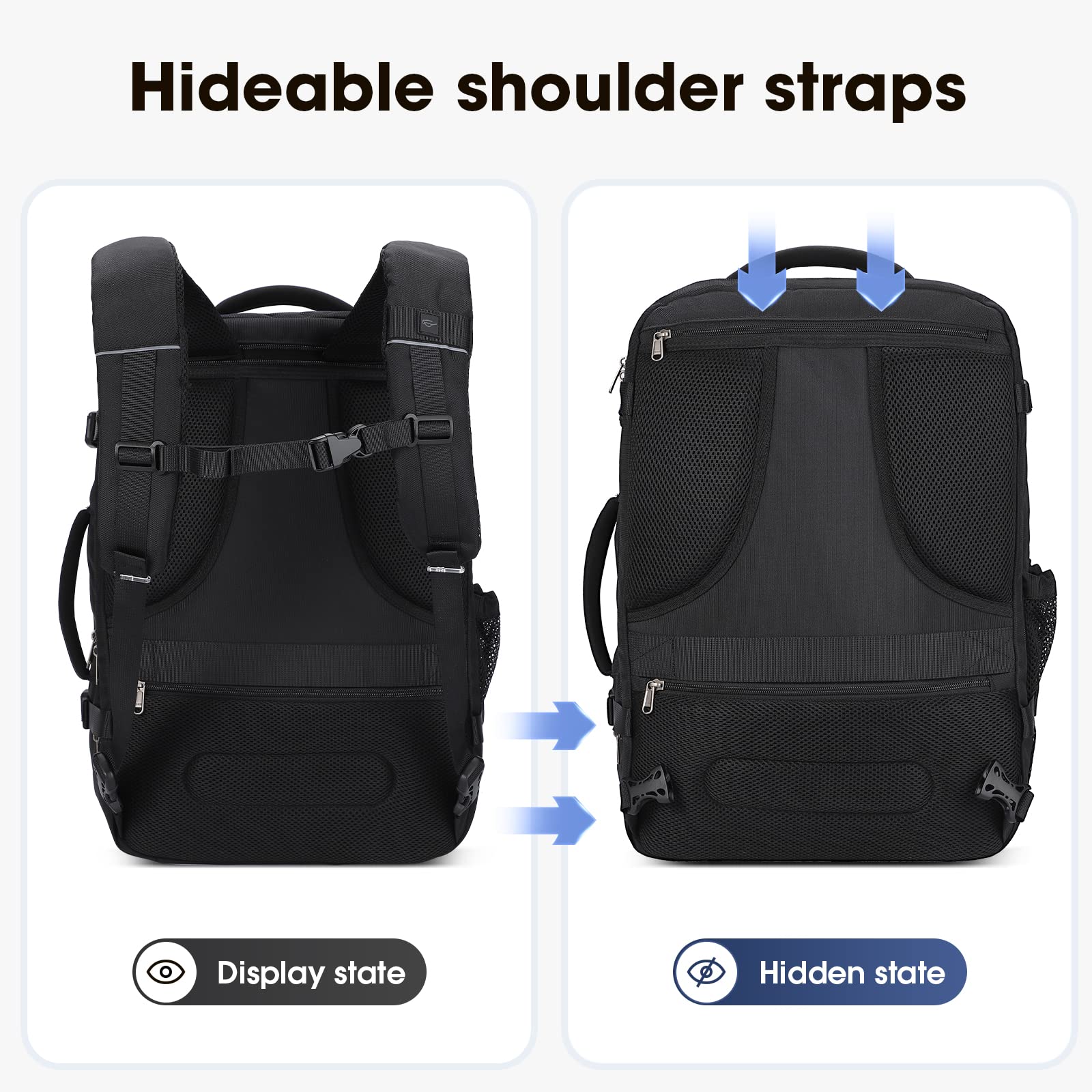 Maelstrom 40-50L Carry on Backpack,Travel Backpack for Men Women,17.3 Inch TSA Flight Approved Laptop Backpack with Hidden Shoe Bag, Expandable Large Computer Business Suitcase Backpacks-Black