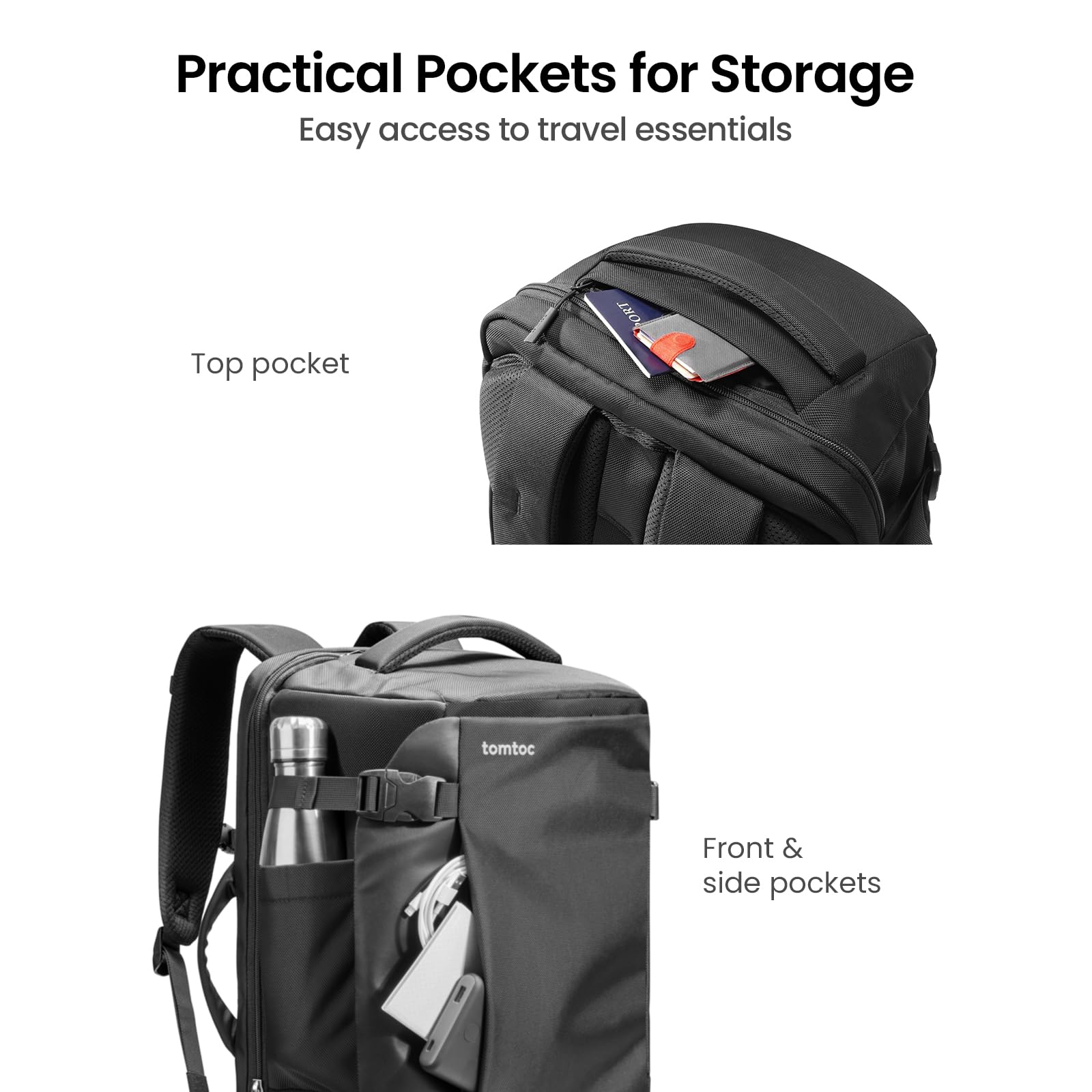 tomtoc Travel Backpack 40L, TSA Friendly Flight Approved Carry-on Luggage Hand Backpack, Water-resistant Lightweight Business Rucksack, Durable Large Weekender Bag Daypack Fits 17.3 Inch Laptop
