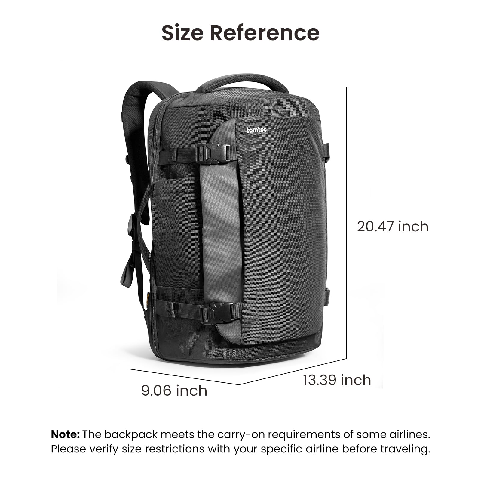 tomtoc Travel Backpack 40L, TSA Friendly Flight Approved Carry-on Luggage Hand Backpack, Water-resistant Lightweight Business Rucksack, Durable Large Weekender Bag Daypack Fits 17.3 Inch Laptop