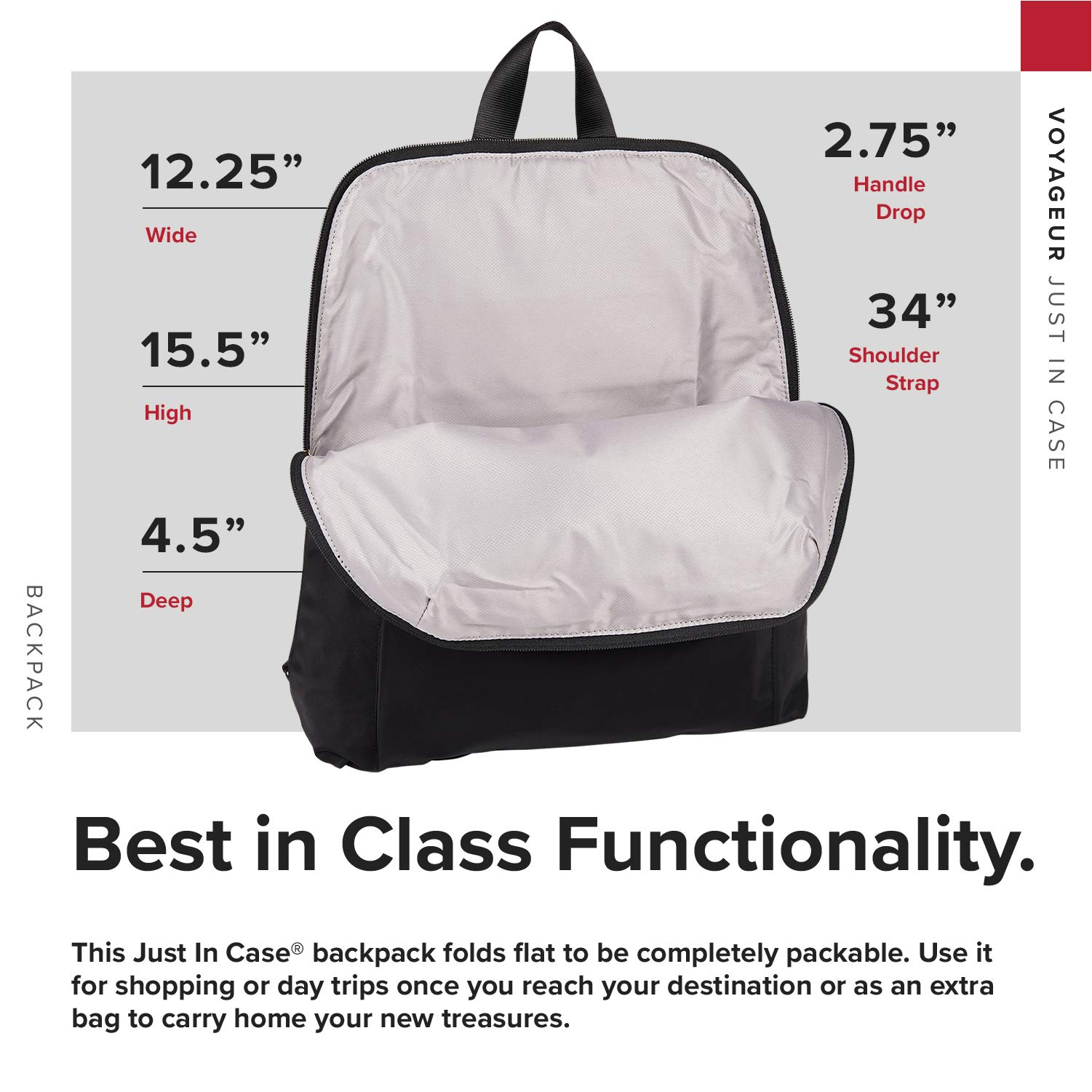TUMI - Voyageur Just In Case Backpack - Lightweight Foldable Packable Travel Daypack for Women - Black