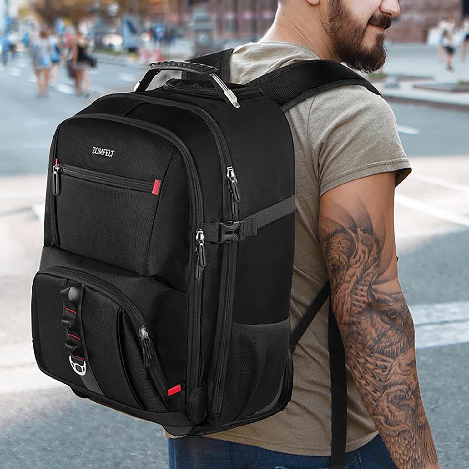 Rolling Backpack, ZOMFELT Wheeled Backpack with 3 Travel Luggage Organizers, Water Resistant Rolling Laptop Backpack for Travel Work College, Luggage Business Bag for Men Women Fits 17.3 Inch Notebook