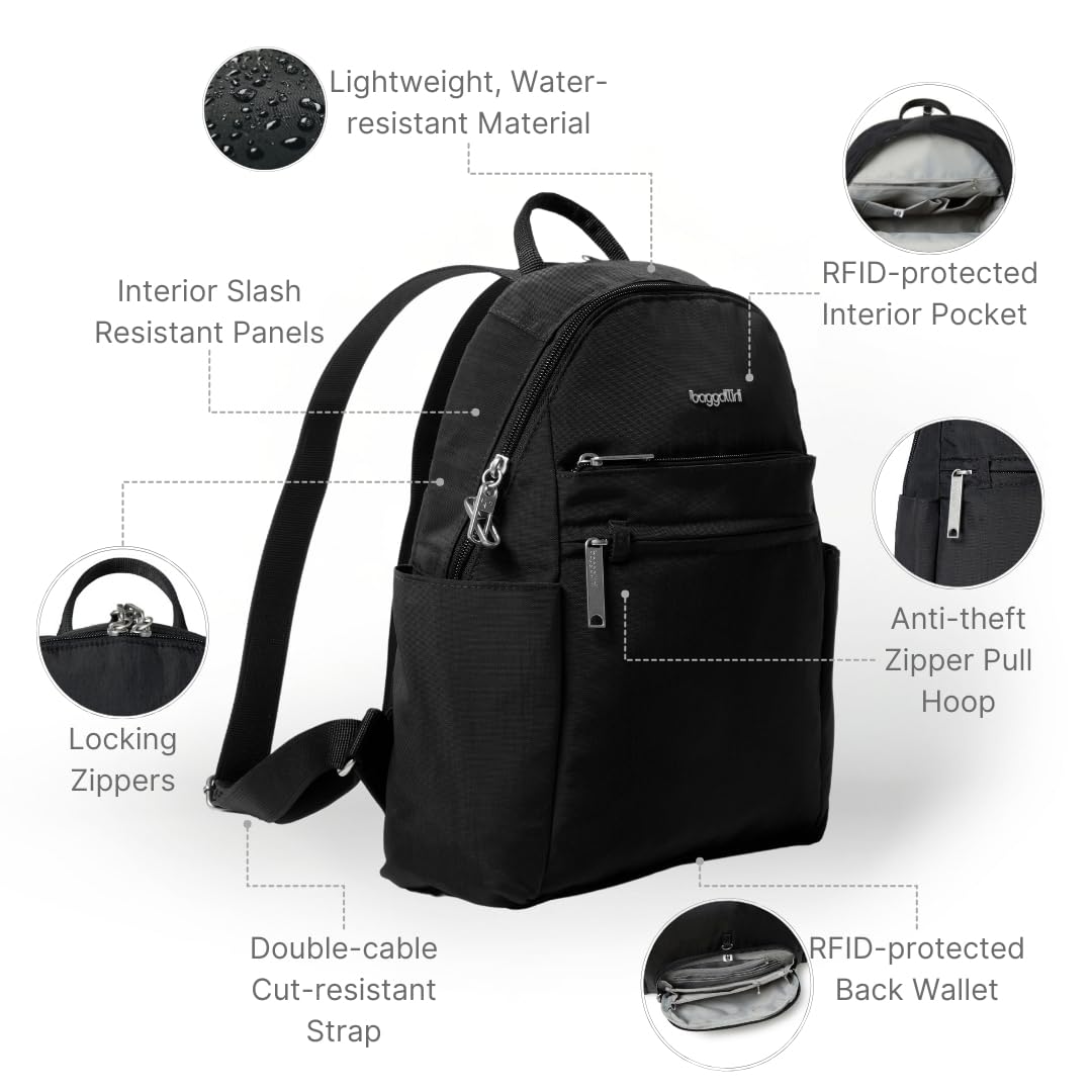 Baggallini womens Securtex® Anti-theft Vacation Backpack, Black, One Size US