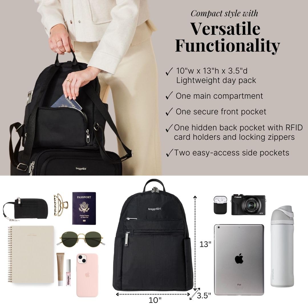 Baggallini womens Securtex® Anti-theft Vacation Backpack, Black, One Size US