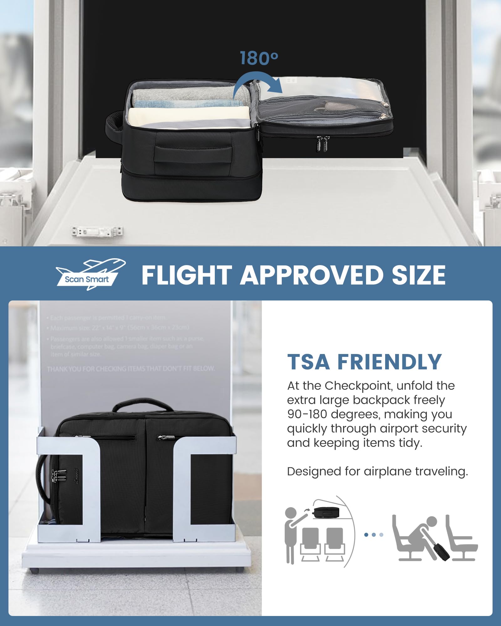 LOVEVOOK Travel Backpack for Women Men, Carry On Backpack 17Inch Laptop Backpacks Luggage Backpack Suitcase with Shoe Compartment with 6 Packing Cubes, with USB Port Flight Approved, Black