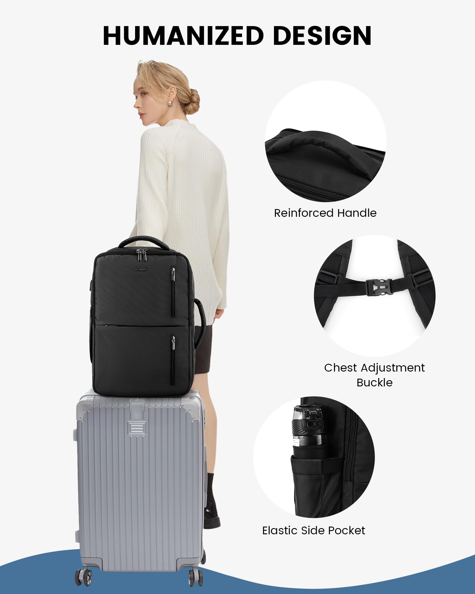 LOVEVOOK Travel Backpack for Women Men, Carry On Backpack 17Inch Laptop Backpacks Luggage Backpack Suitcase with Shoe Compartment with 6 Packing Cubes, with USB Port Flight Approved, Black