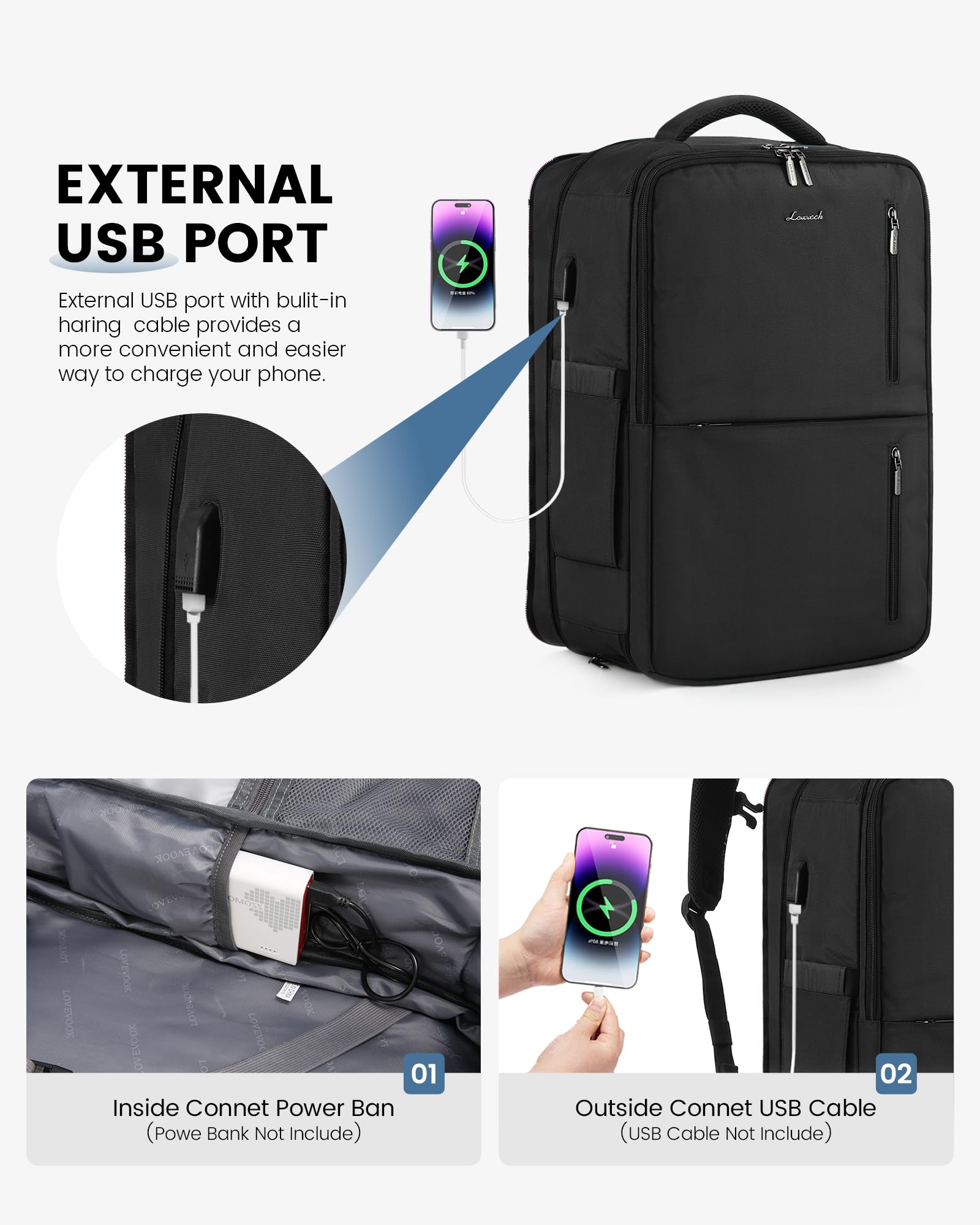 LOVEVOOK Travel Backpack for Women Men, Carry On Backpack 17Inch Laptop Backpacks Luggage Backpack Suitcase with Shoe Compartment with 6 Packing Cubes, with USB Port Flight Approved, Black